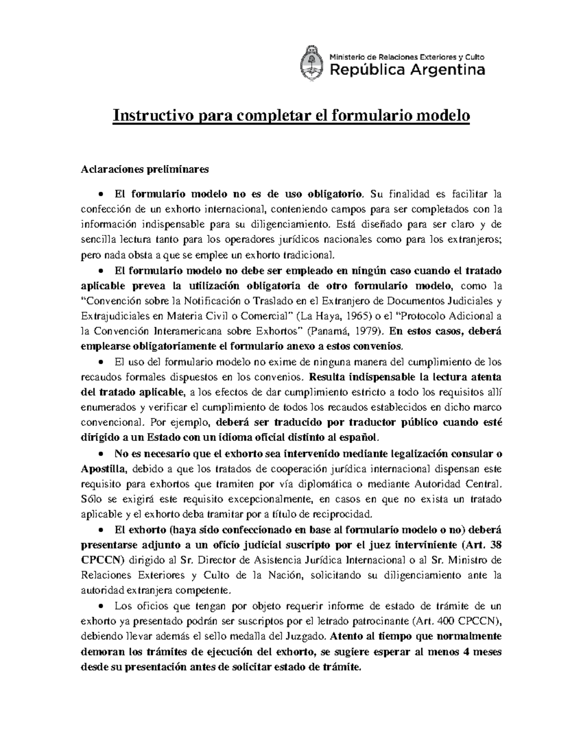Instructivo Para Completar El Formulario Modelo Instructivo Para