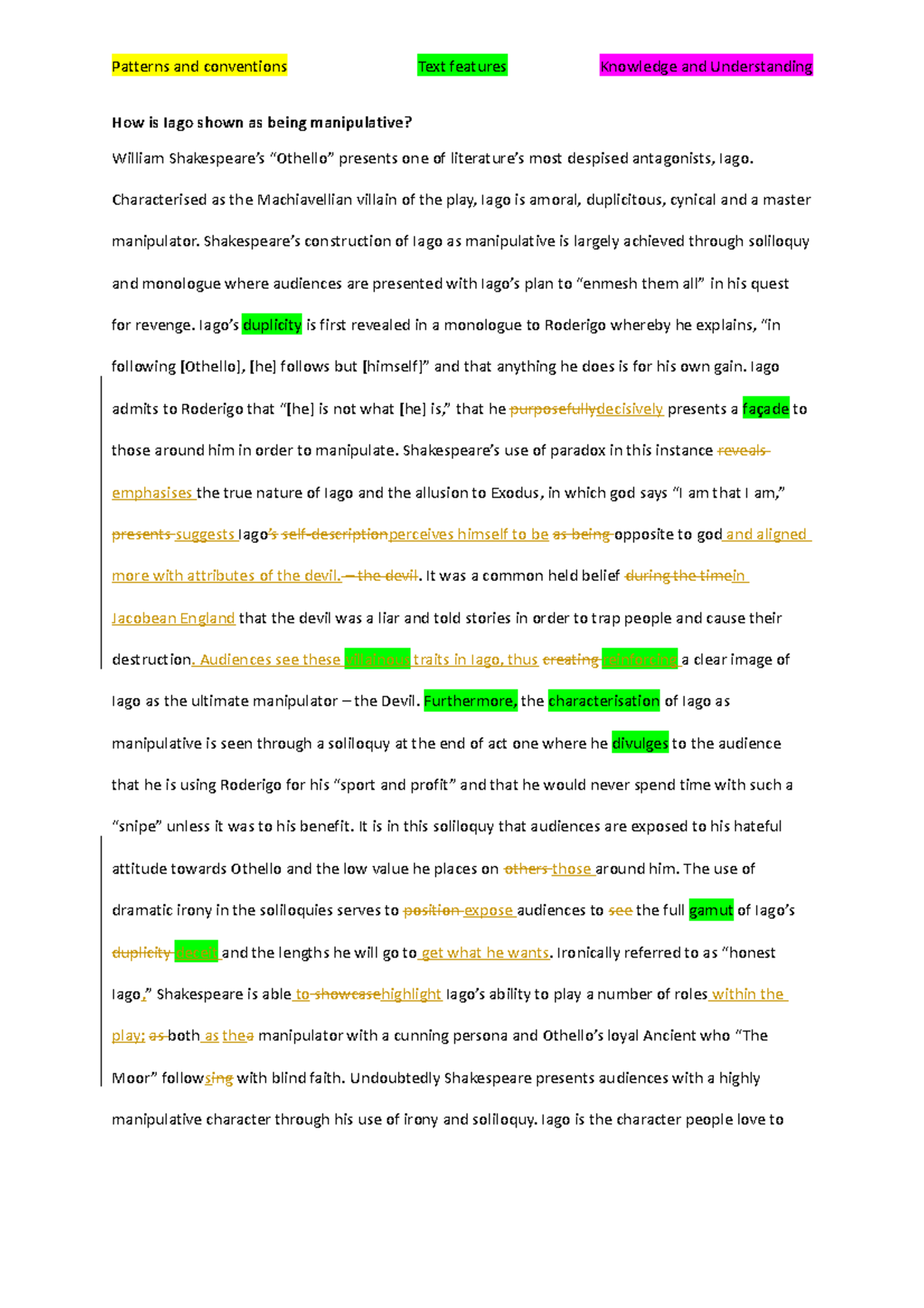How is Iago shown as being manipulative exemplar - Patterns and ...