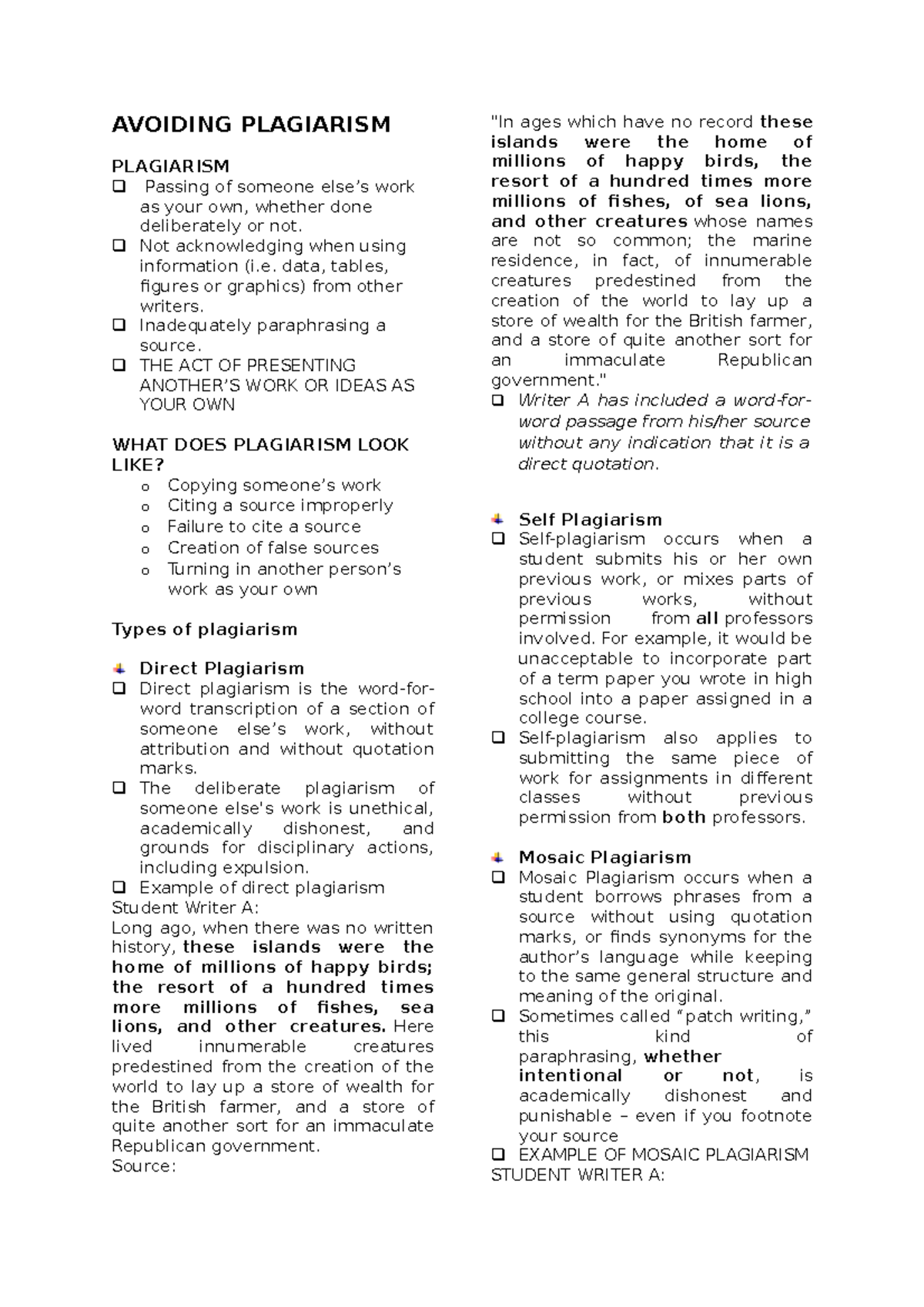 Avoiding Plagiarism - Lecture notes 1 - AVOIDING PLAGIARISM PLAGIARISM ...