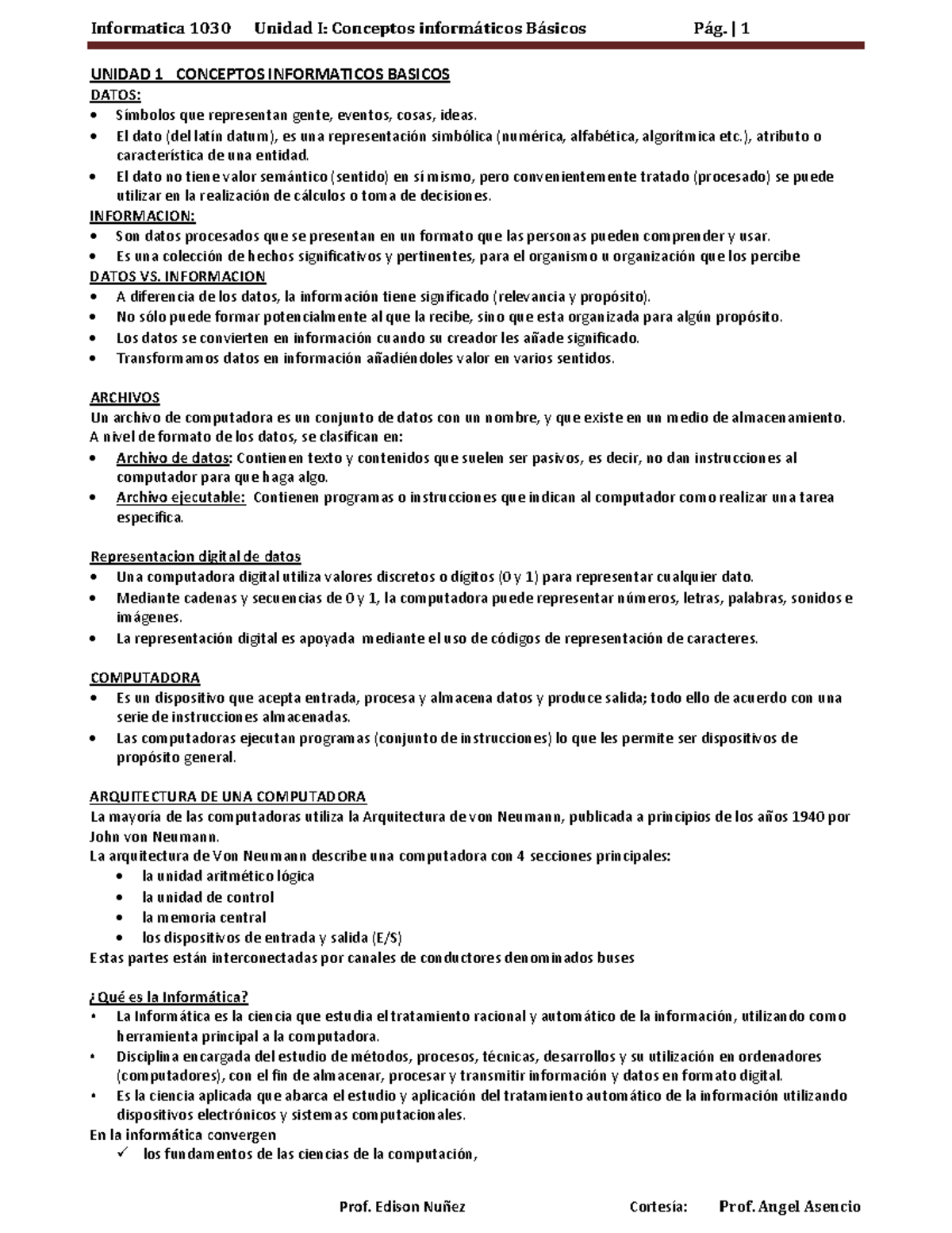 Informatica 1160 Unidad I - UNIDAD 1 CONCEPTOS INFORMATICOS BASICOS ...