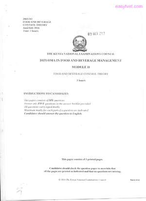 2021j - KNEC EXAMS - Food and beverages production sales and service ...