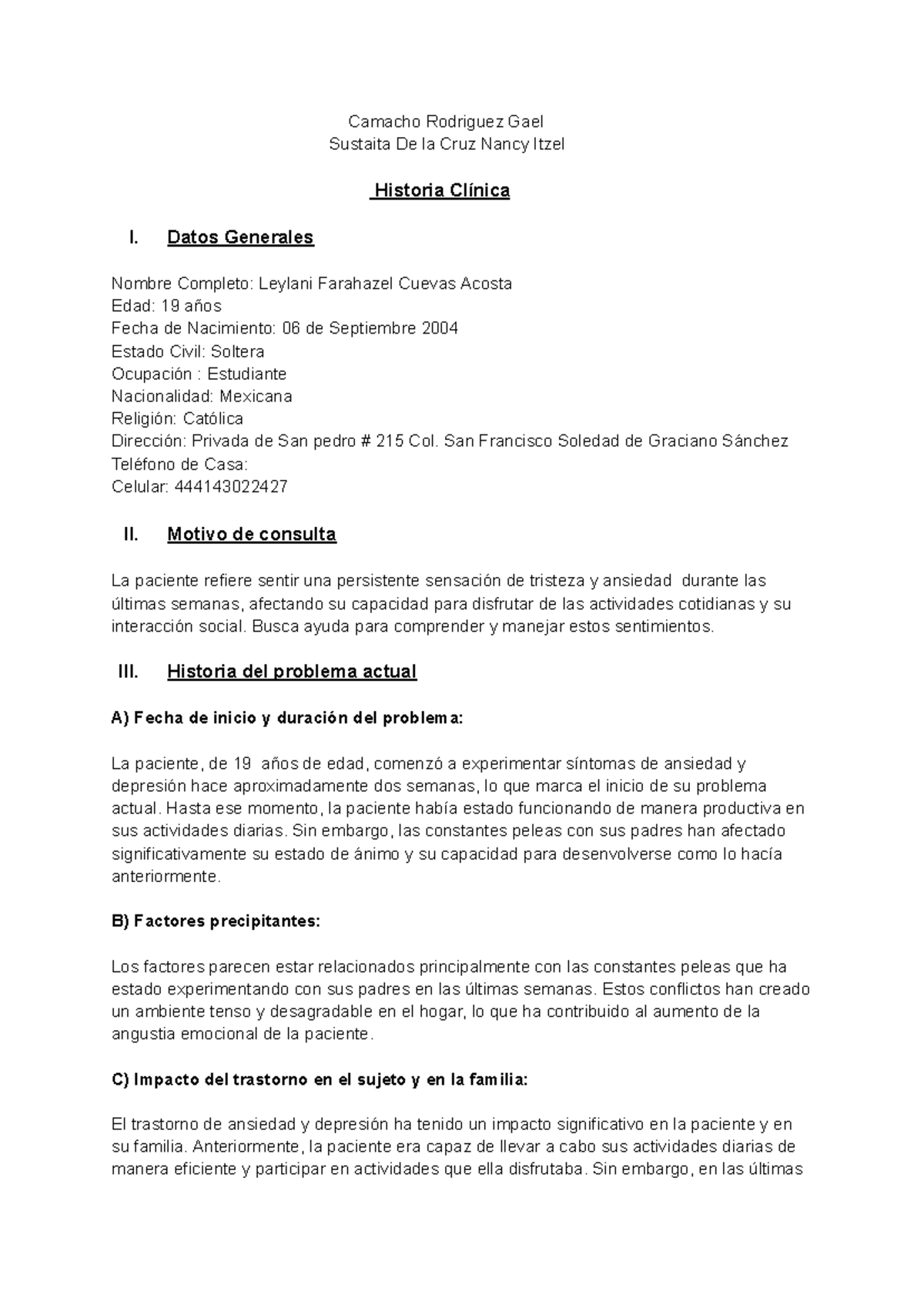 Historial Clínico - Camacho Rodriguez Gael Sustaita De la Cruz Nancy ...