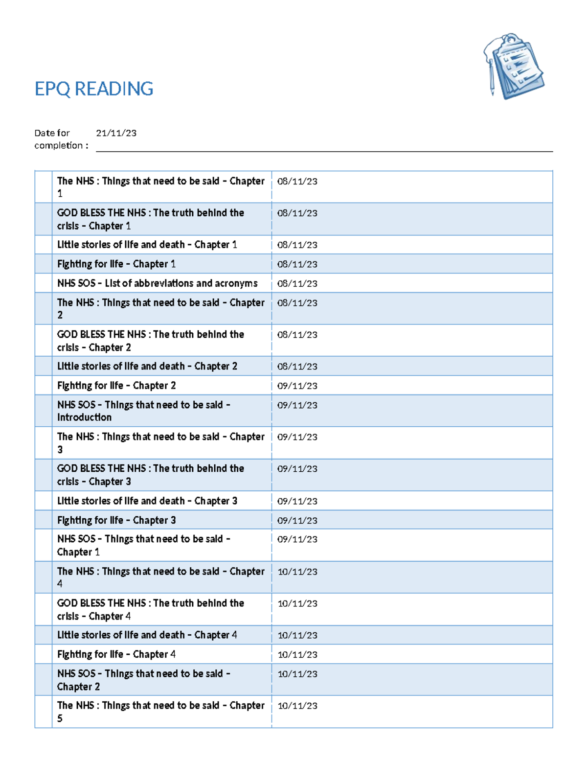 EPQ Reading Checklist - gdagda - EPQ READING Date for completion : 21 ...