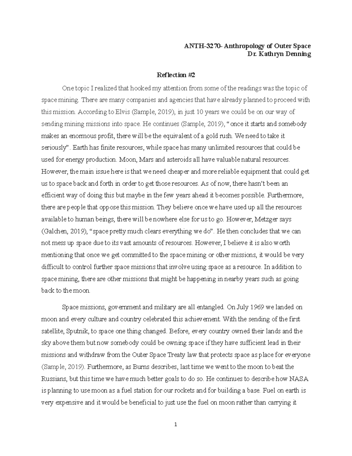 Reflection #2 - ANTH-3270- Anthropology of Outer Space Dr. Kathryn ...