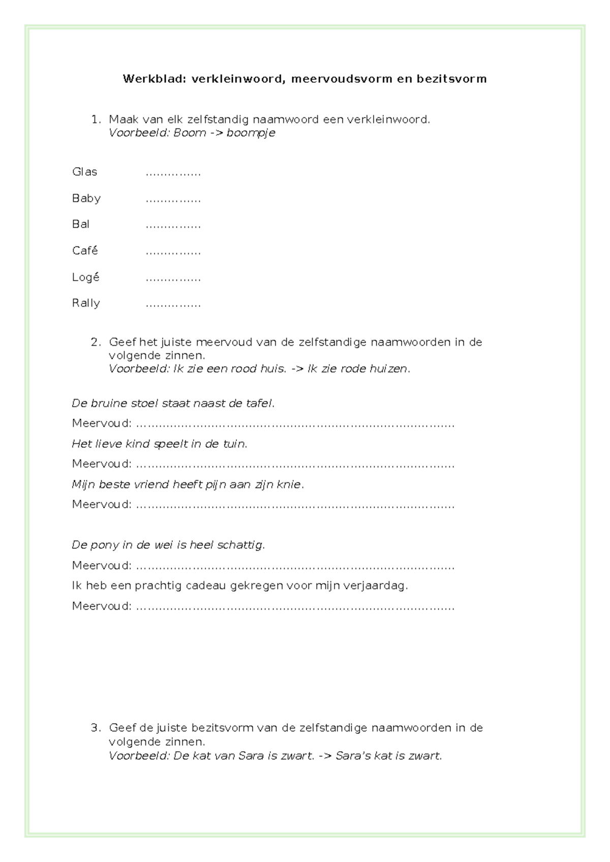 Werkblad - Verbuiging van het zelfstandig naamwoord - Werkblad ...