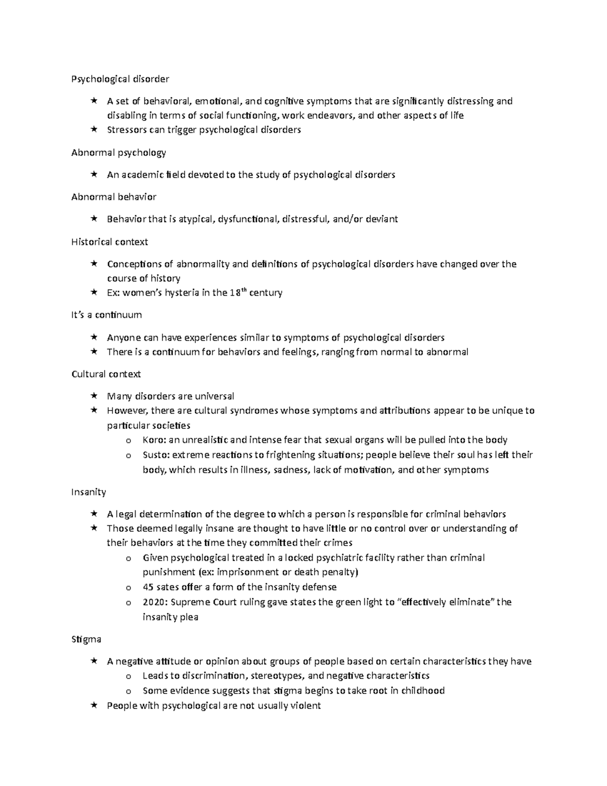 Psych Notes Chapter 13 - Psychological disorder A set of behavioral ...