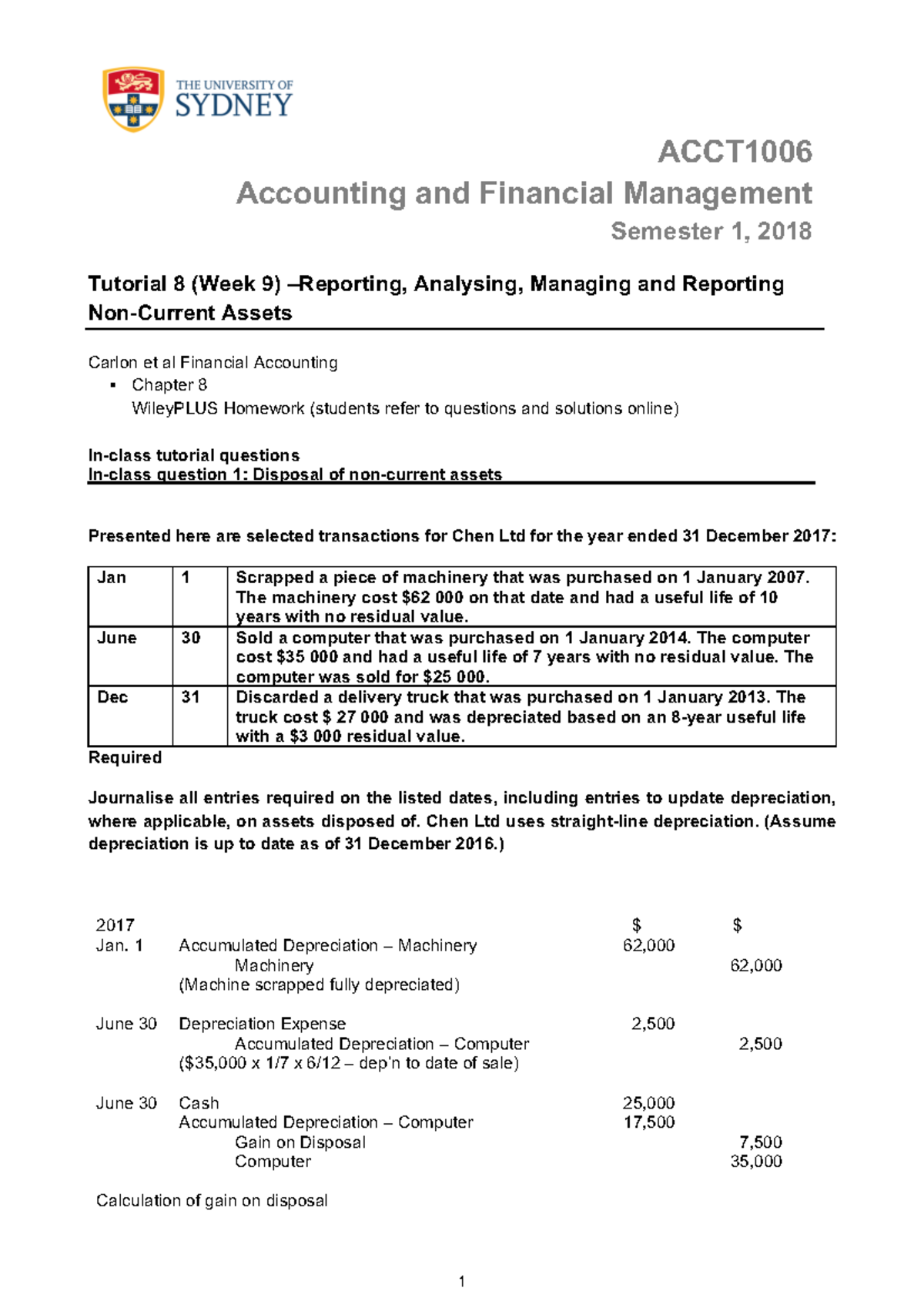 ACCT1006 Tutorial 8 Week 9 student - ACCT1006 Accounting and Financial Management Semester 1 ...