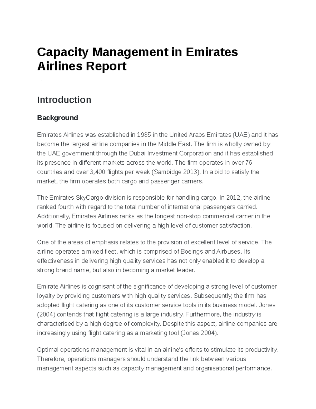 Capacity Management in Emirates Airlines Report - Capacity Management ...