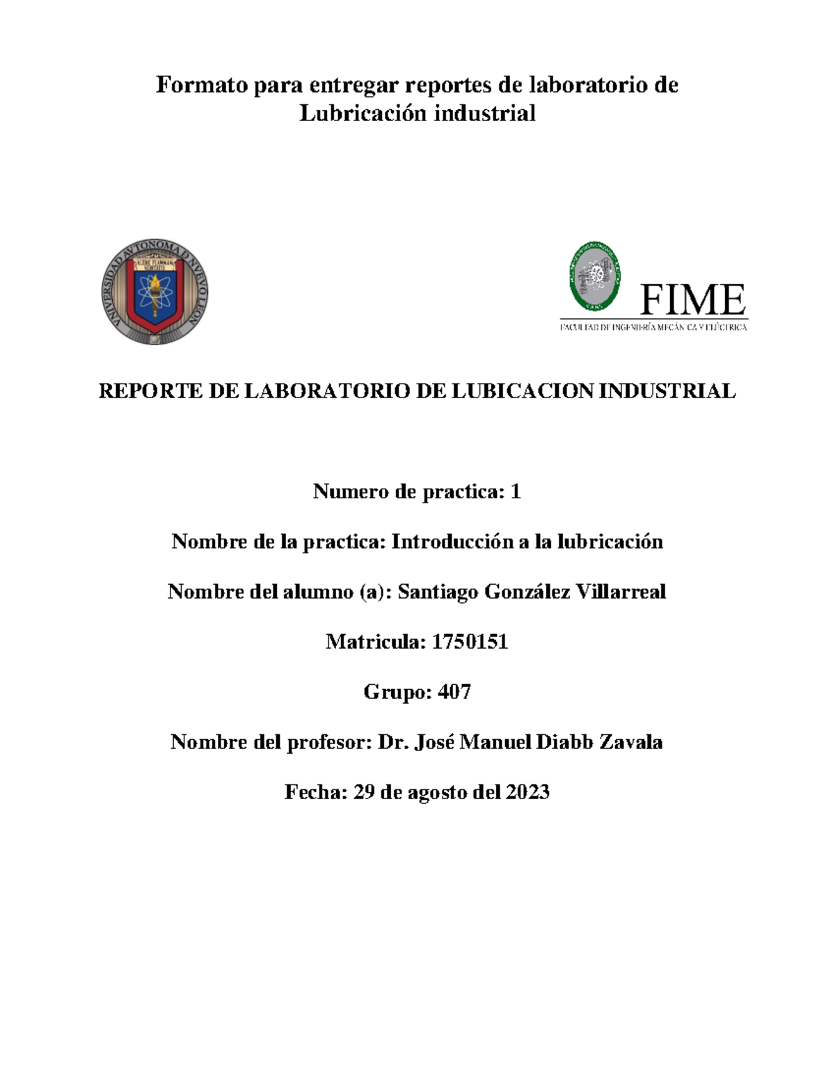 practica 1 lubricacion - Formato para entregar reportes de laboratorio ... practica 1 lubricacion - Formato para entregar reportes de laboratorio ...