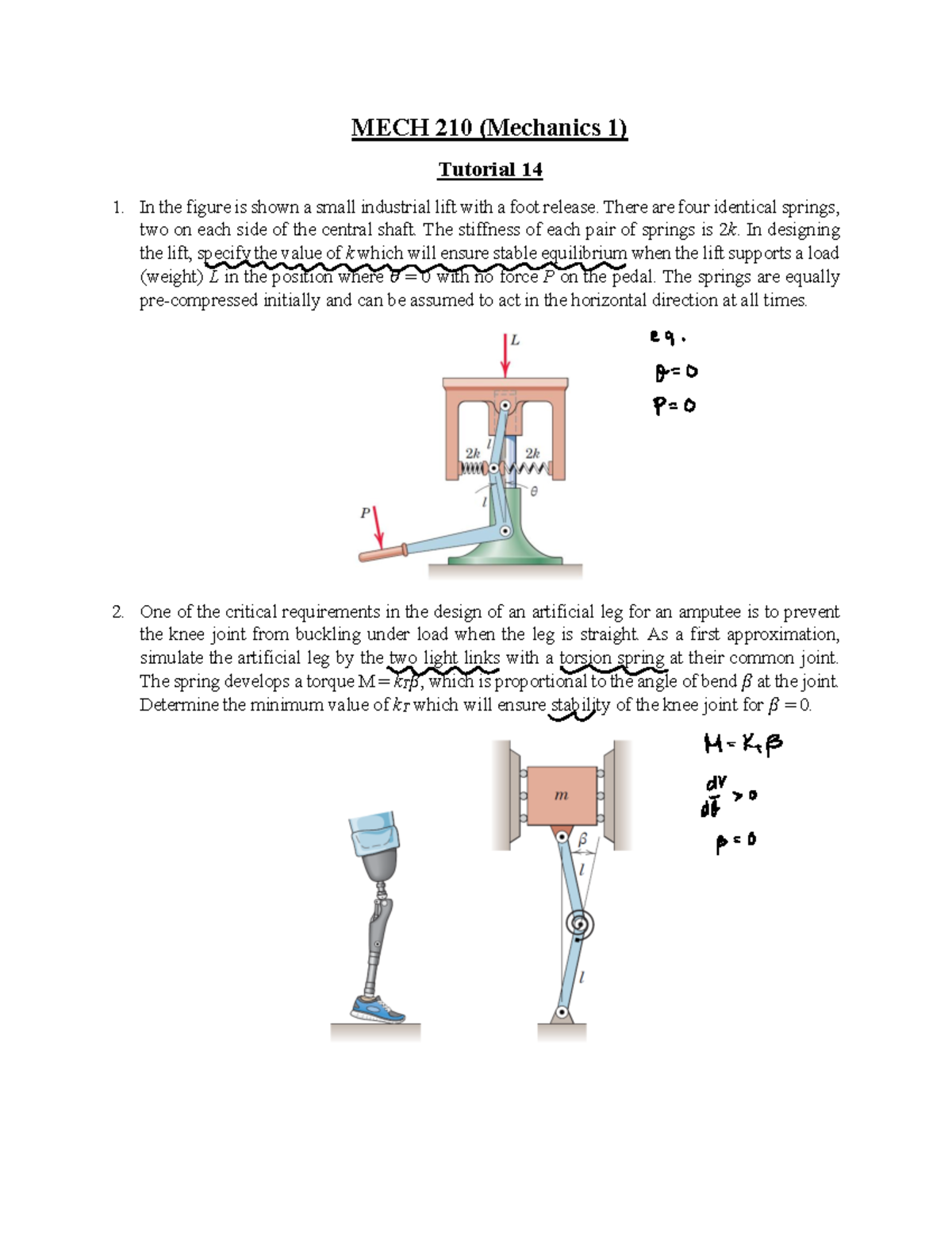 Mech 210 Tutorial 14 - Mech 210 - McGill - Studocu