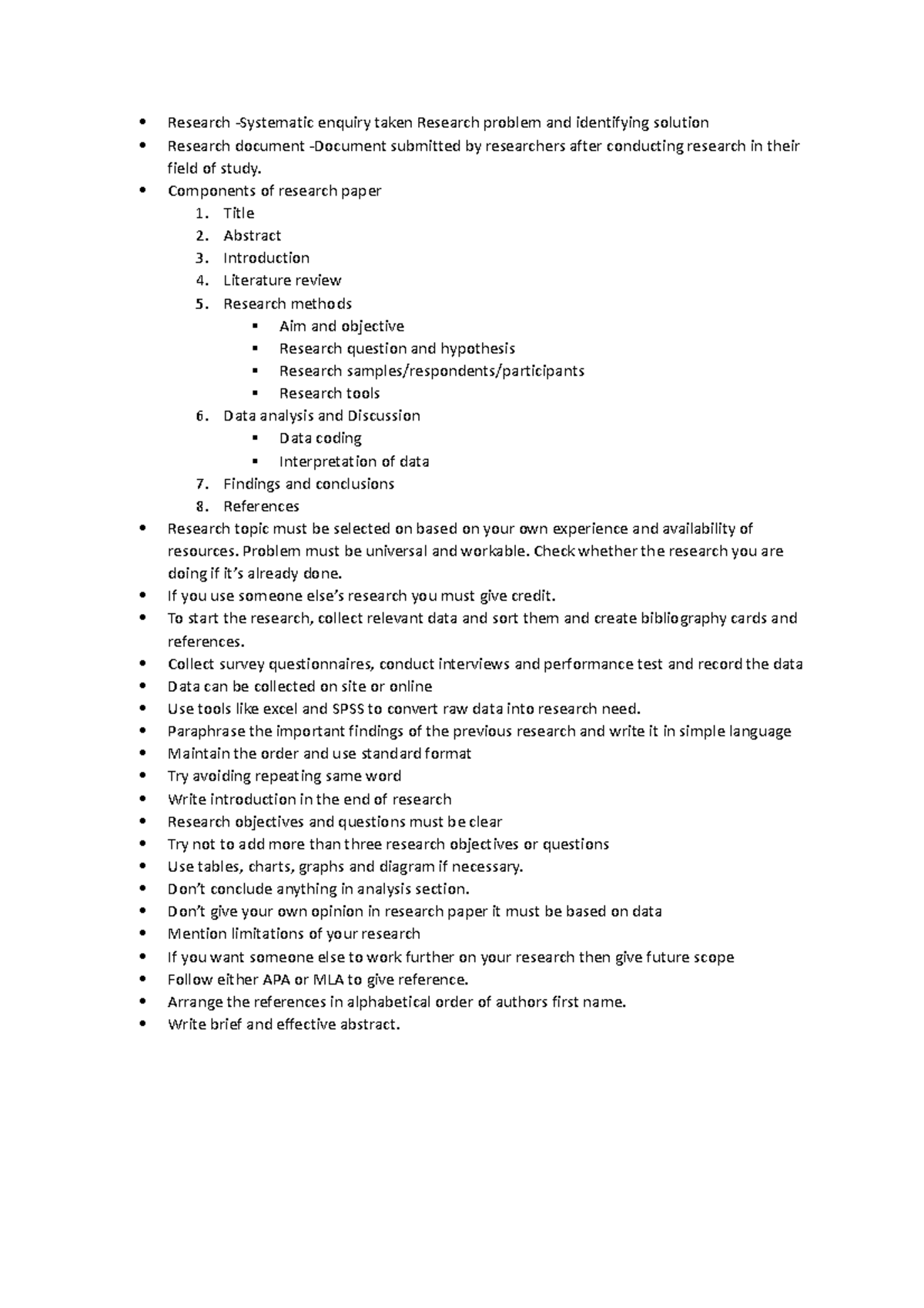 Notes - Research -Systematic enquiry taken Research problem and ...