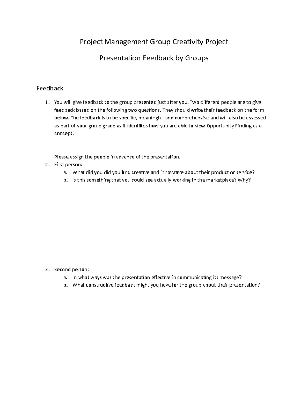 Group Feedback for Presentations - Project Management Group Creativity ...