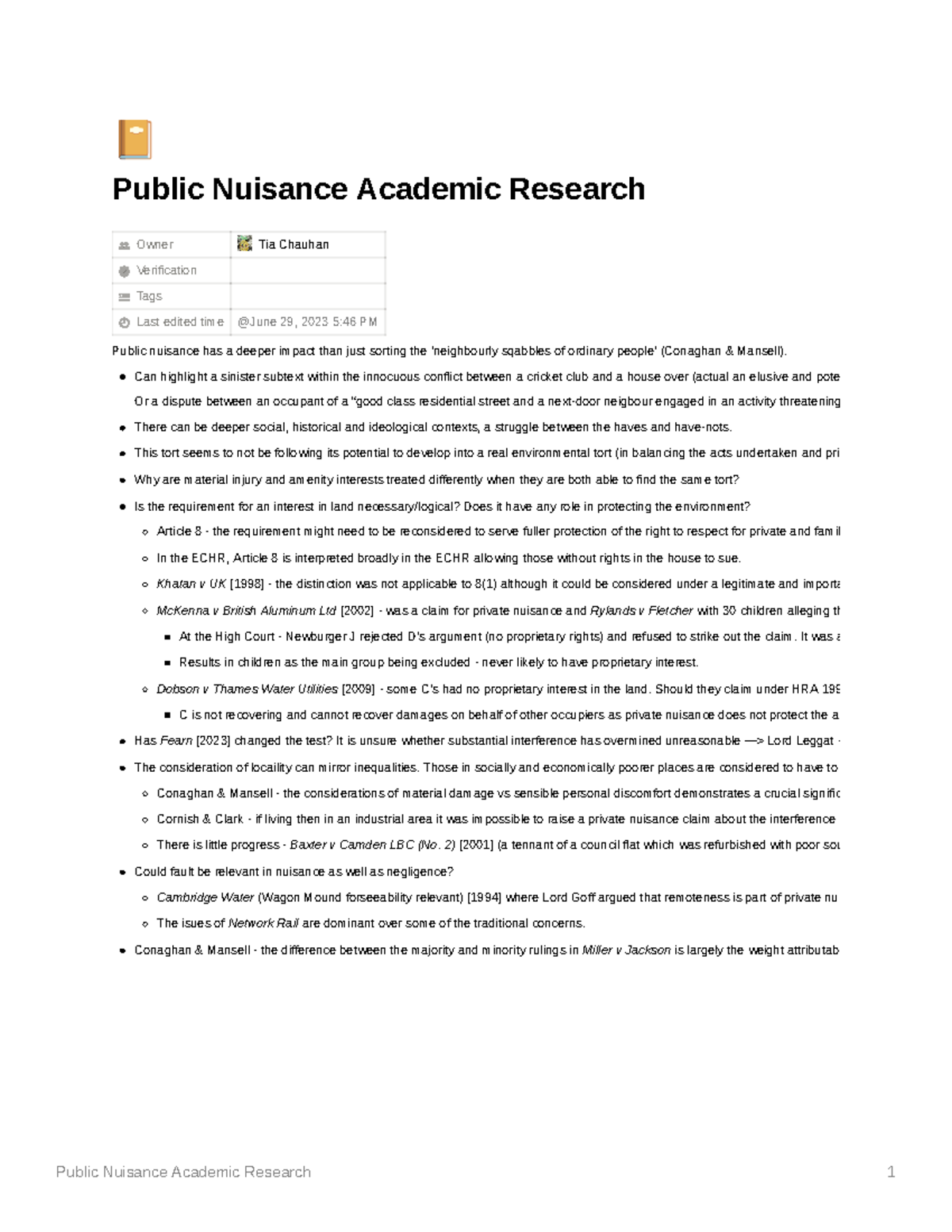 (Academic Research) Public Nuisance - Can highlight a sinister subtext ...
