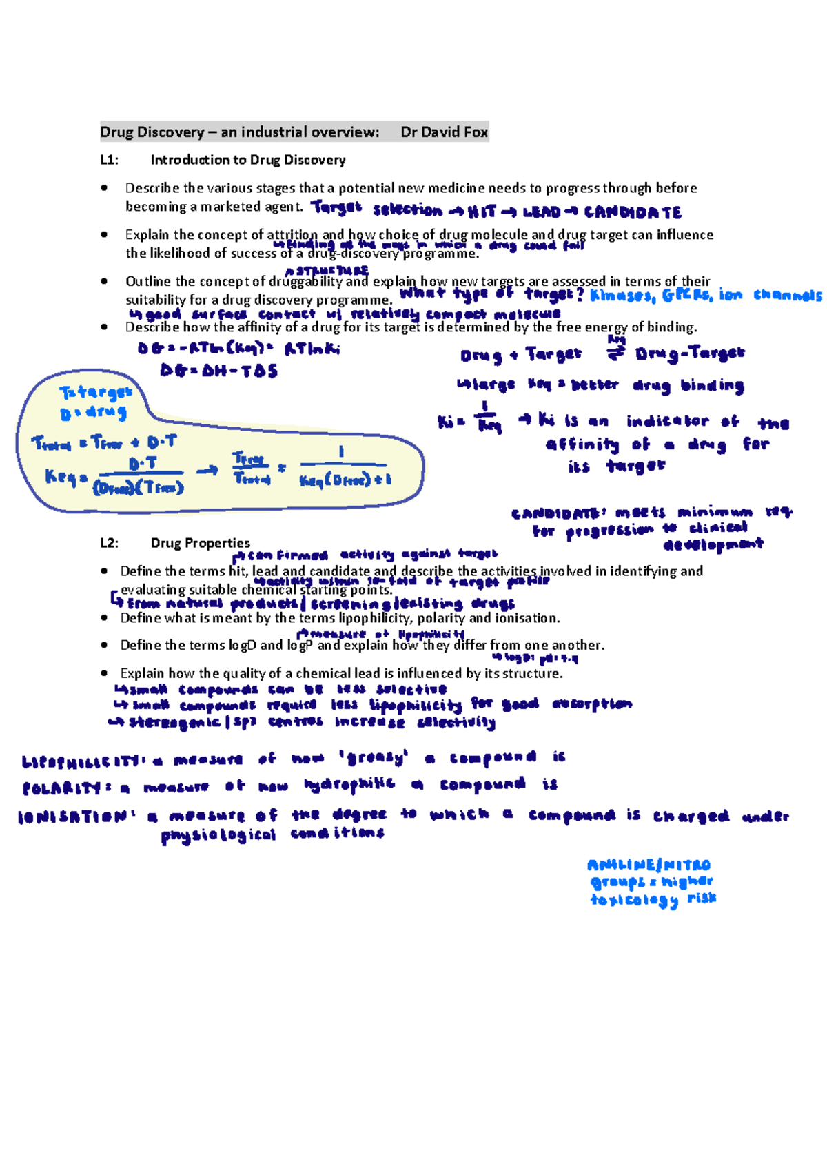 Med Chem 1 - Learning Outcomes (Module and Lecture) - Drug Discovery ...