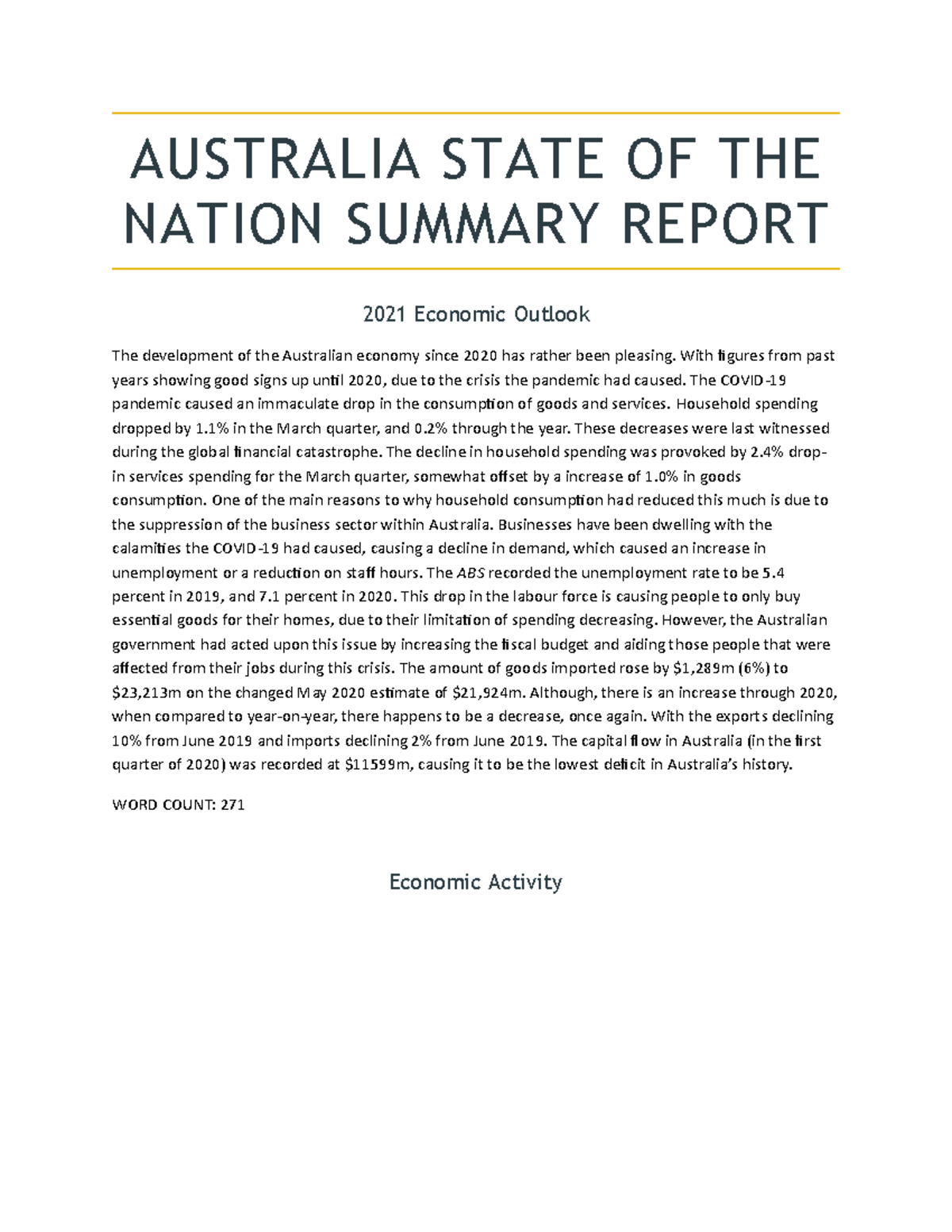 Australia State of the Nation Summary Repor 1 - AUSTRALIA STATE OF THE ...