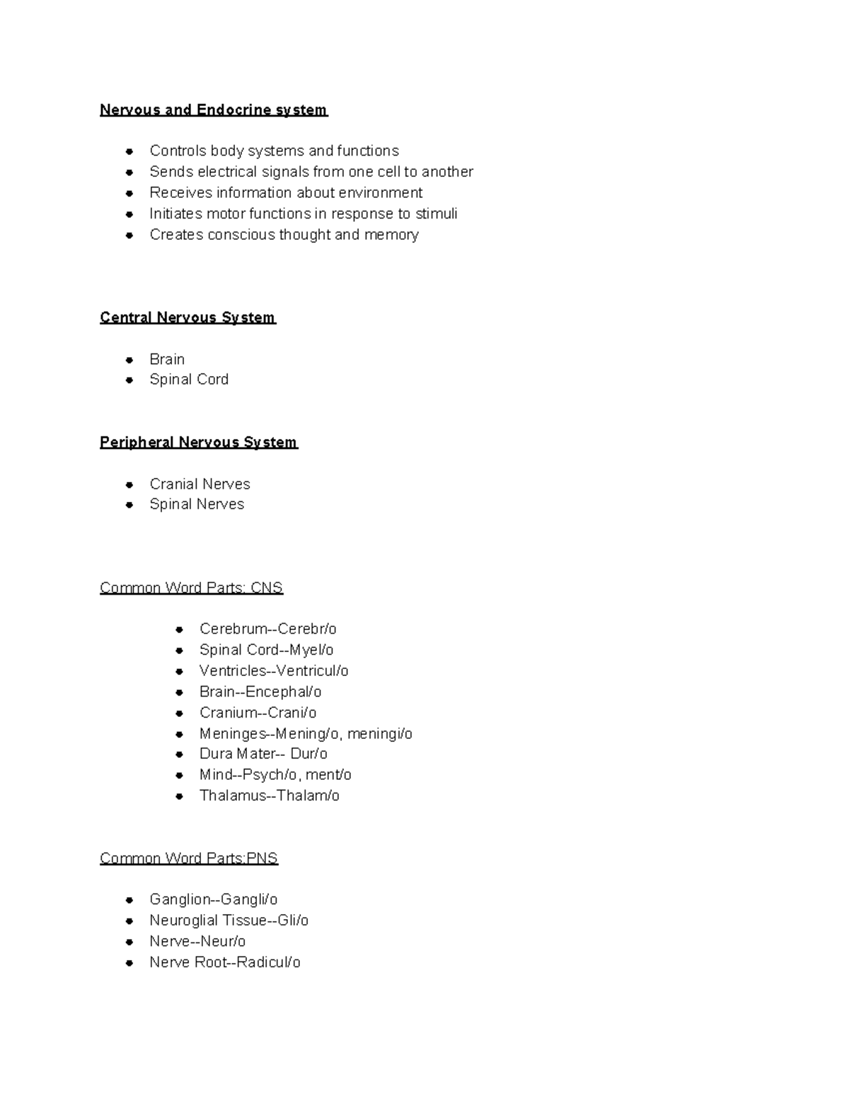 Nervous and Endocrine system - Studocu