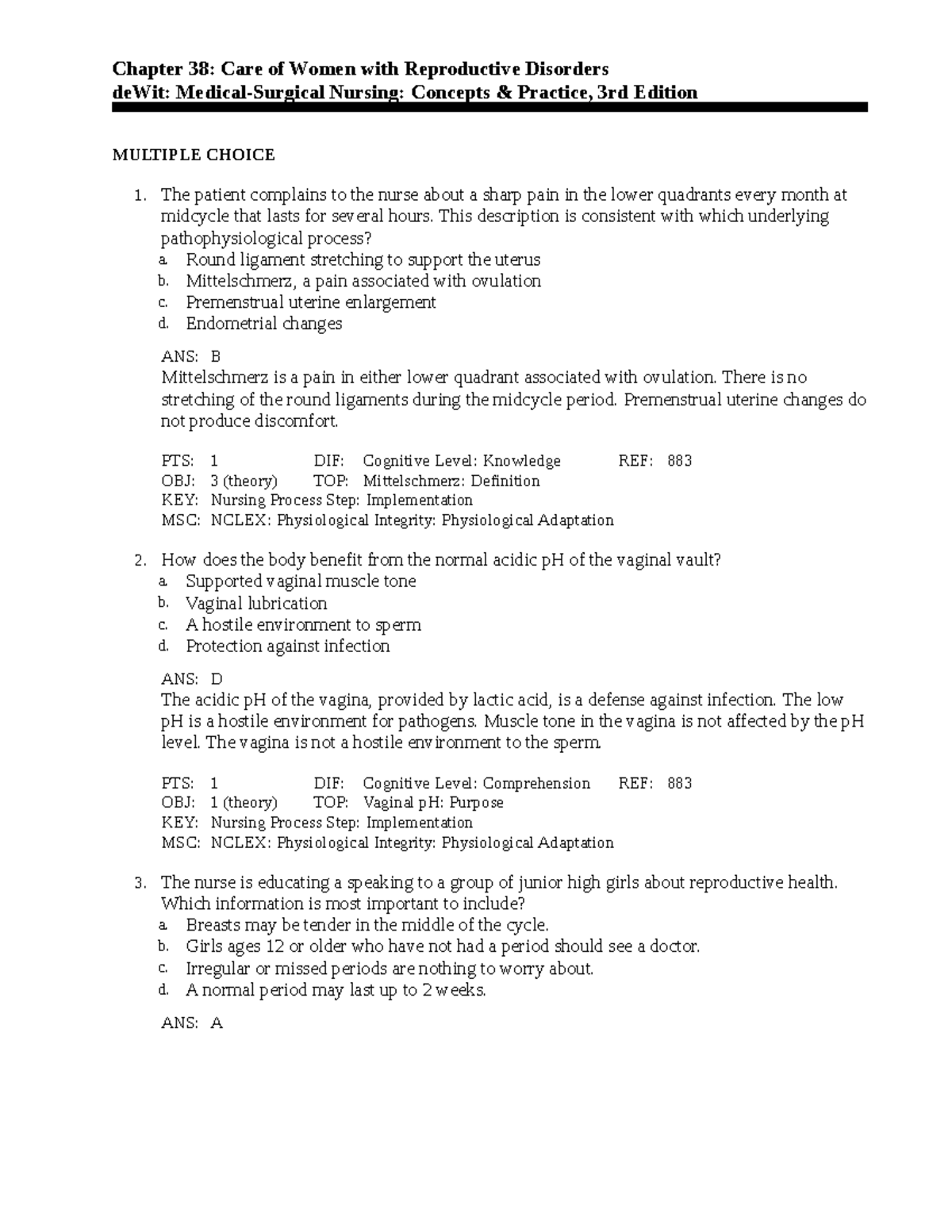 C38 - chapter 38 notes - Chapter 38: Care of Women with Reproductive ...