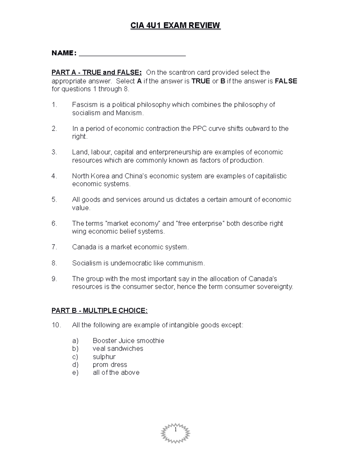 CIA 4U1 Exam Review: True/False and Multiple Choice Questions - Studocu