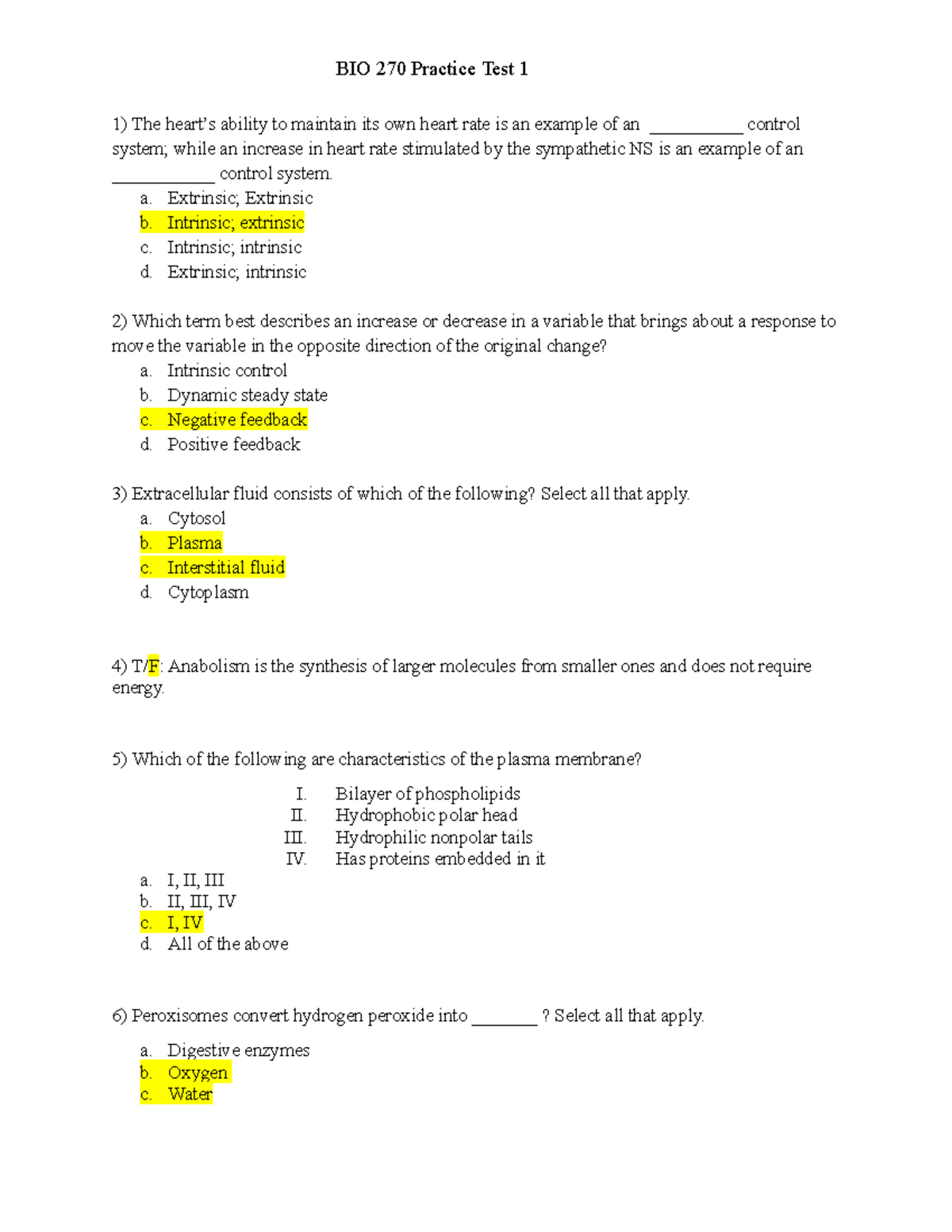 Practice Test 1 Answer Key - The heart’s ability to maintain its own ...