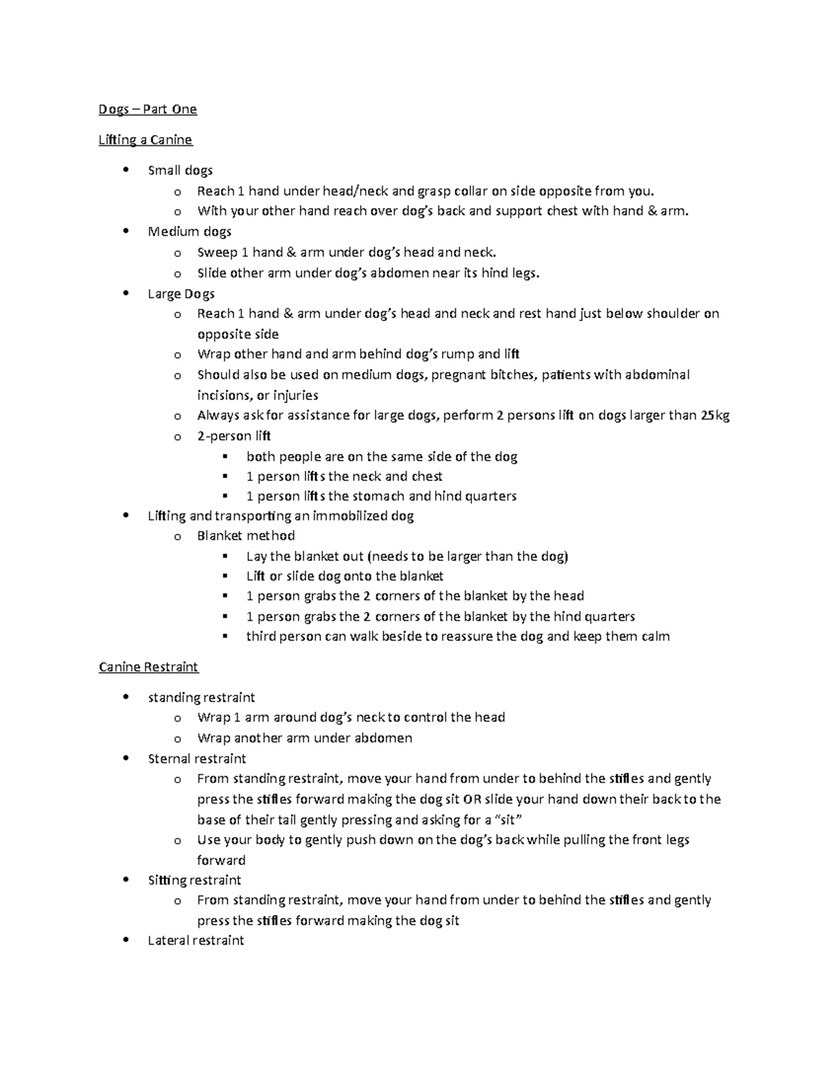 Dog handling and restraint - Dogs – Part One Lifting a Canine Small ...