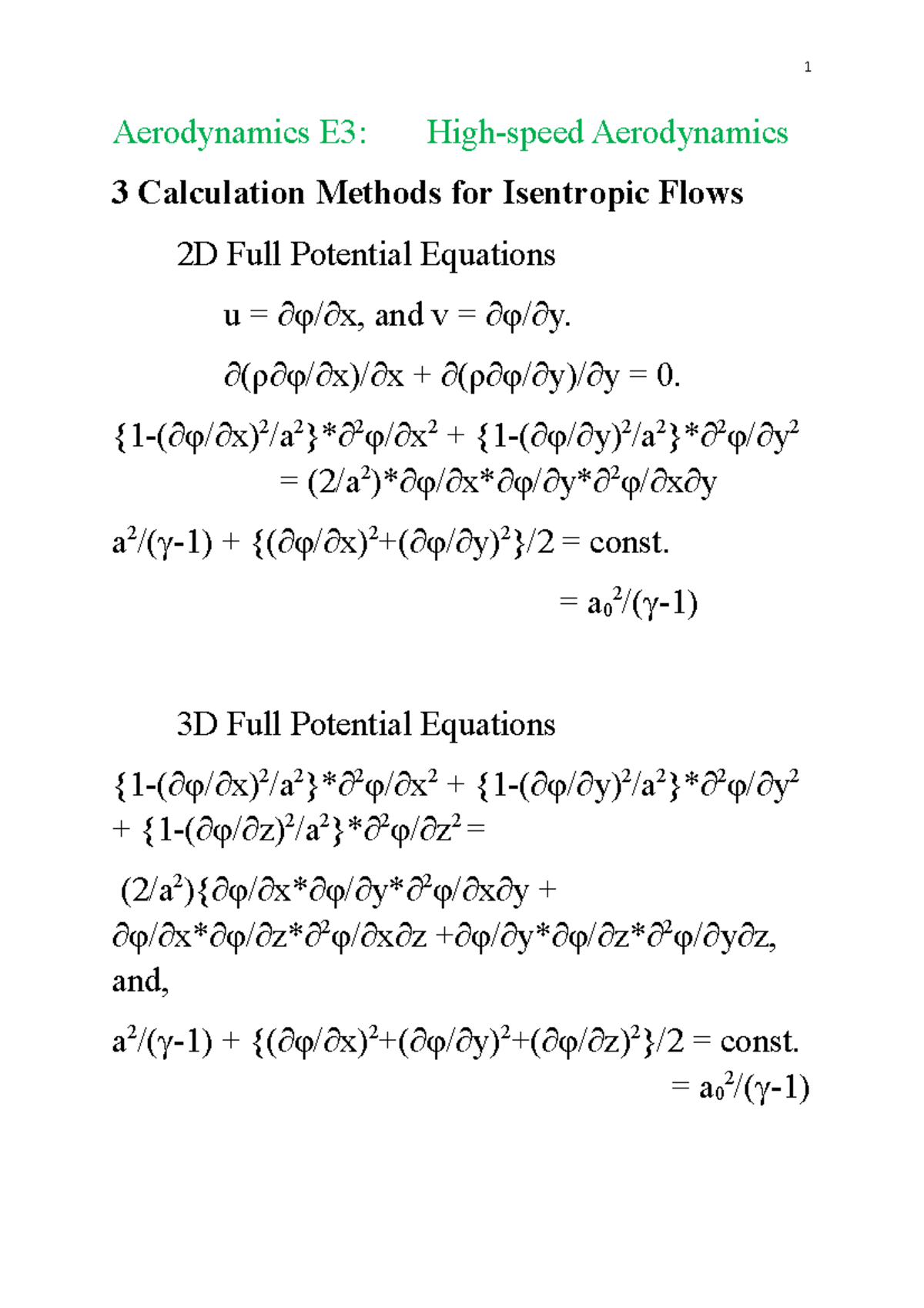 Notes Ch 3 with questions - calculation methods - Aerodynamics E3: High ...
