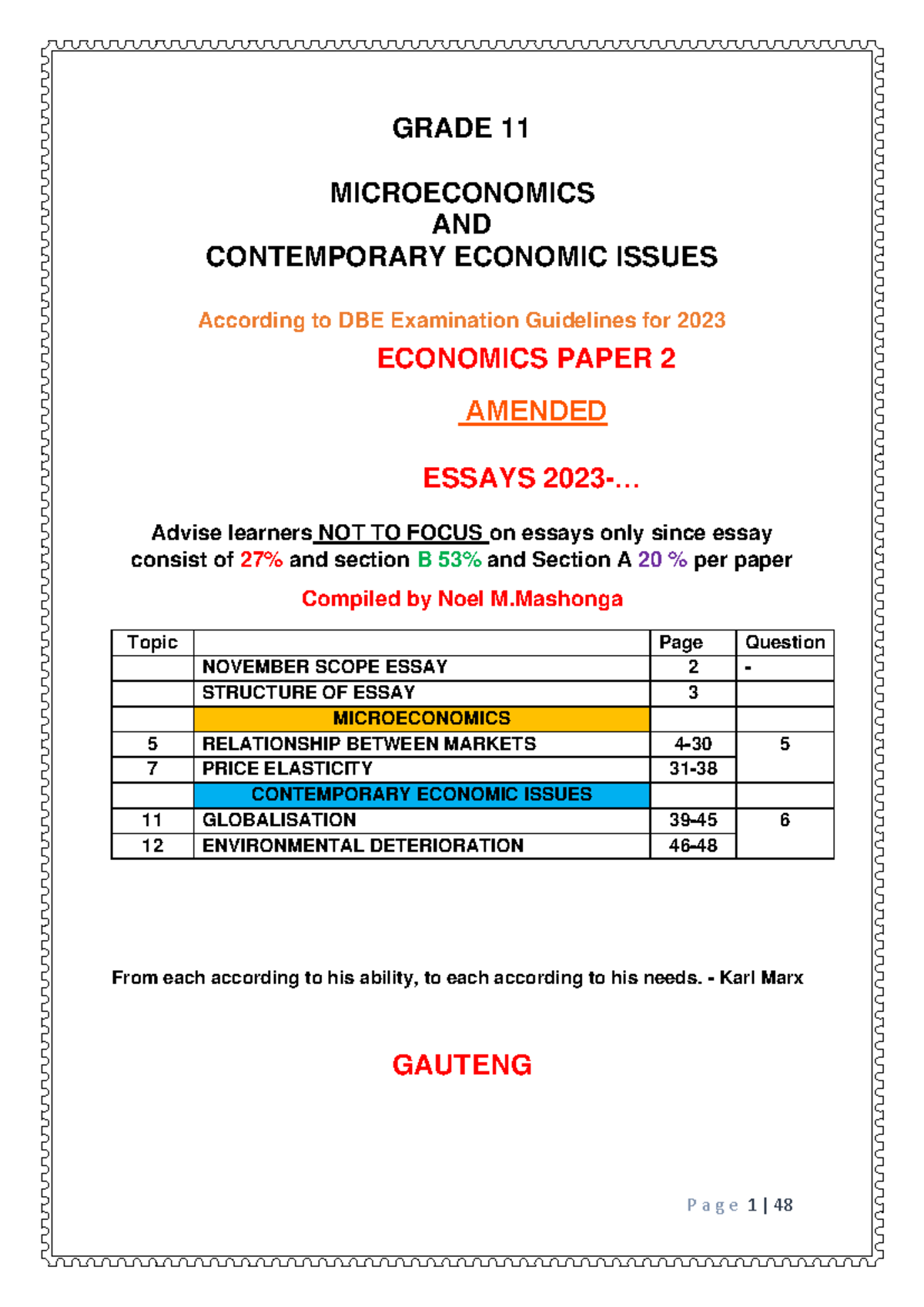 Essays 2023 Grade 11 Microeconomics & Contemporary Economic Issues ...