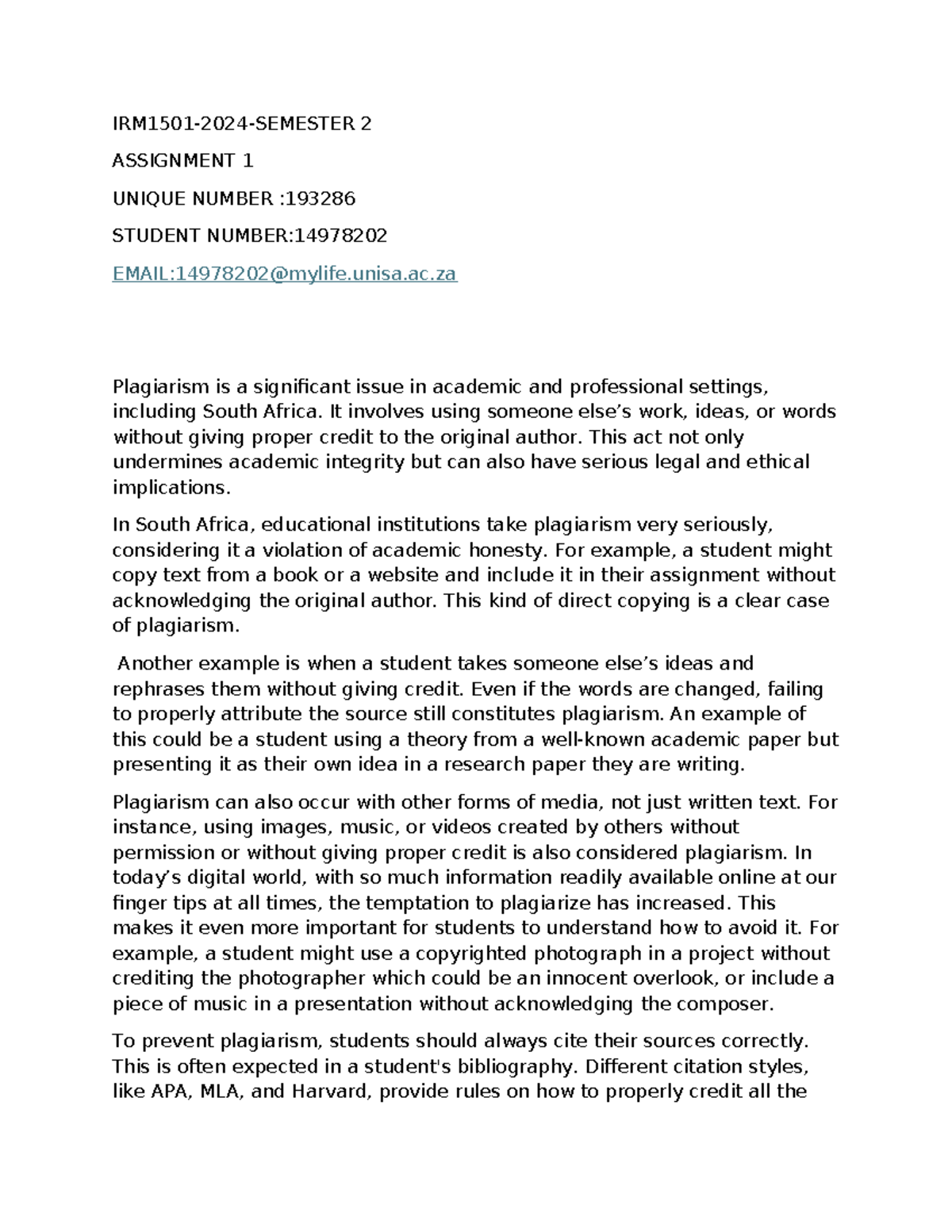 IRM1501-2024- Assignment 1 - Student 14978202 - IRM1501-2024-SEMESTER 2 ASSIGNMENT 1 UNIQUE ...