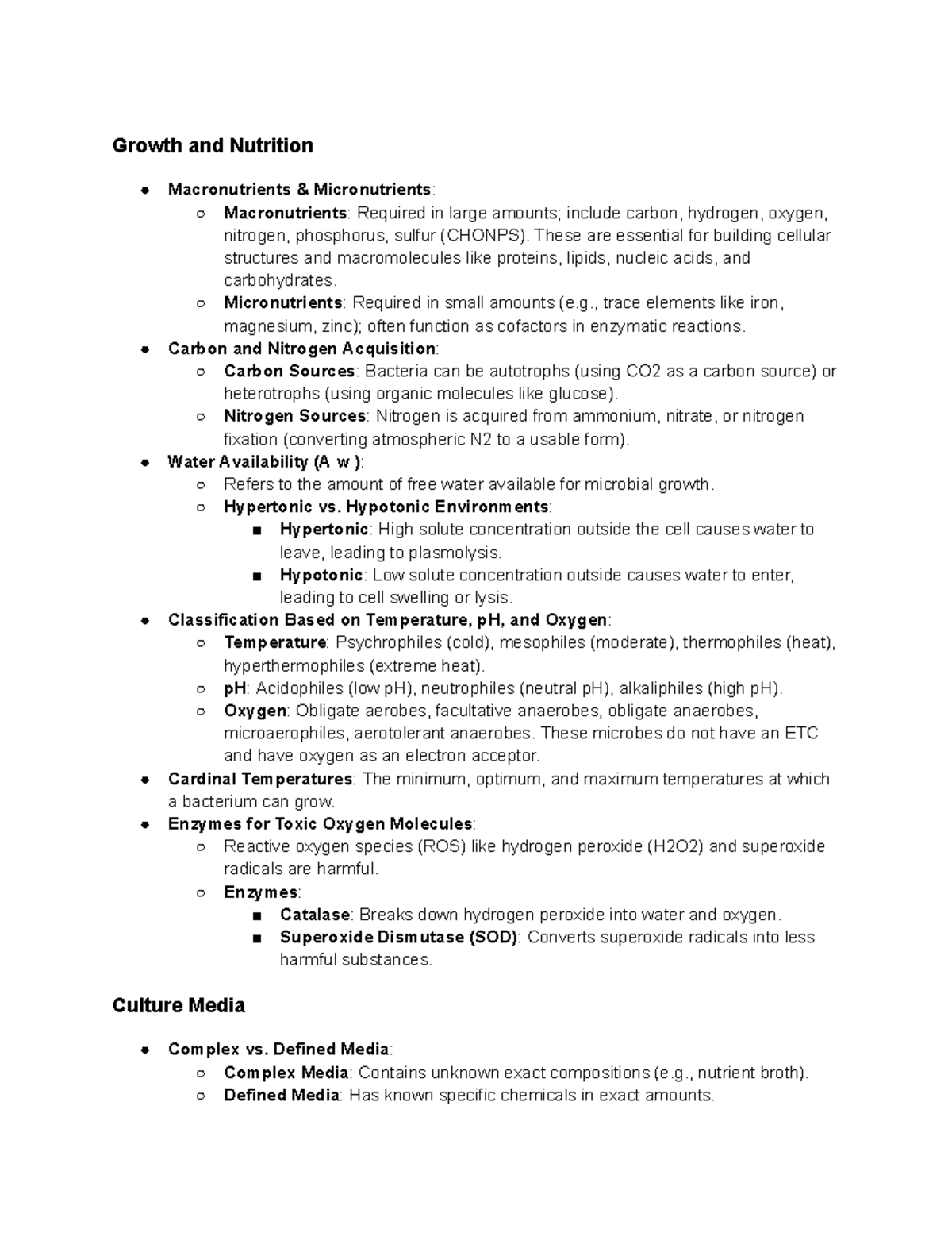EXAM 2 Micro - Detailed Exam 2 notes - Growth and Nutrition ...