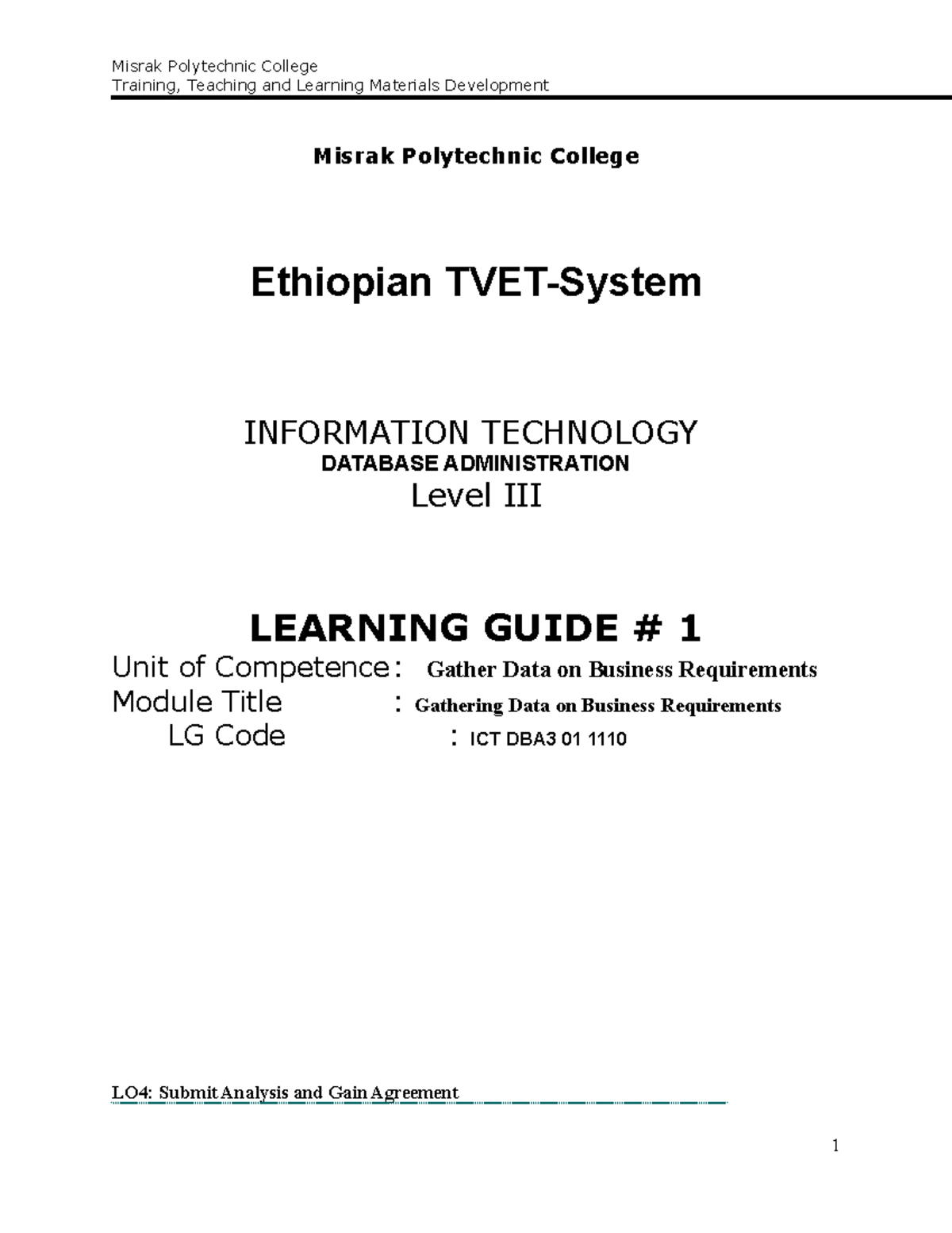 LO4 - Information Communication Technology Database Administration ...