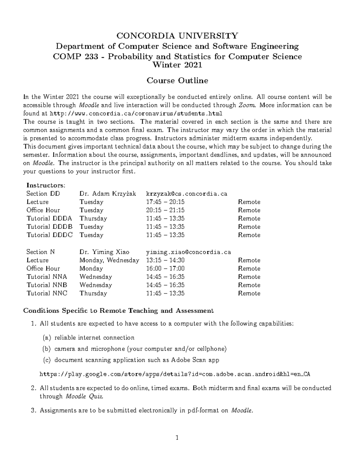 Comp233 Course Outline Winter 2021 - CONCORDIA UNIVERSITY Department of Computer Science and ...
