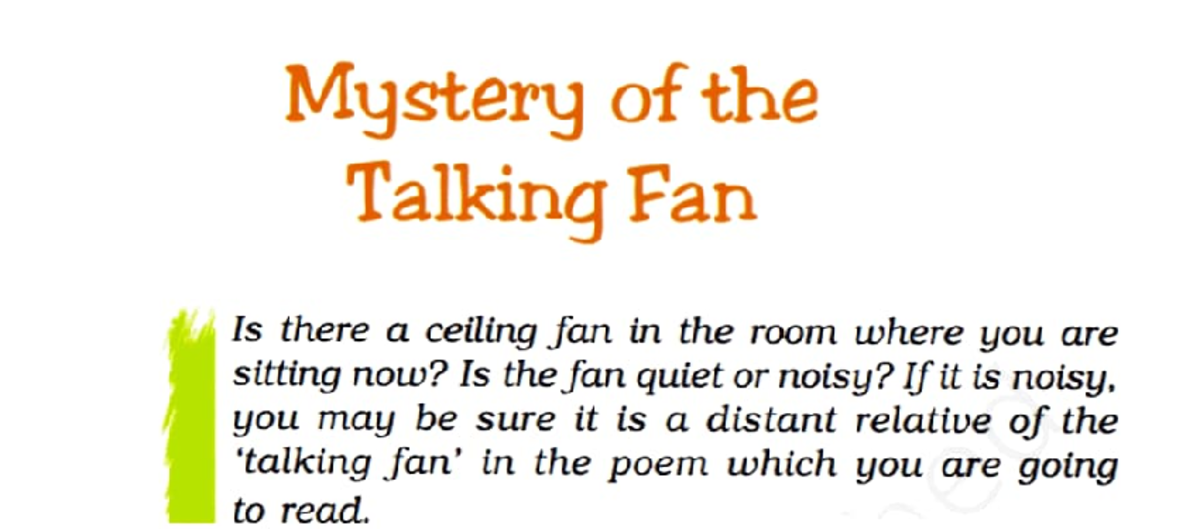 7A , 7B , 7C English POEM - Mystery of the Talking Fan Is there a ...