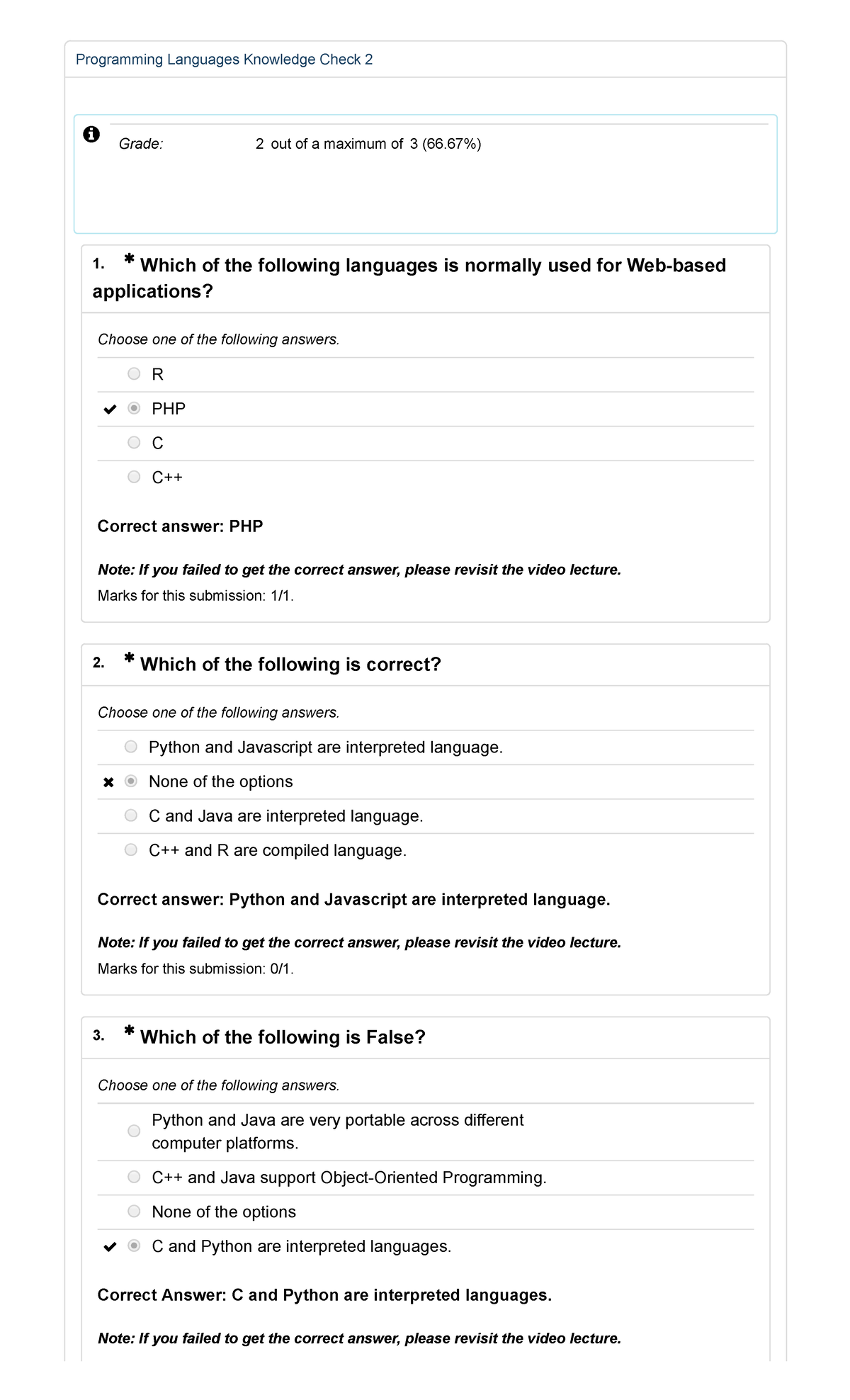 1-2 - Graded assignment - 1. 2. 3. Programming Languages Knowledge Check 2 Which of the - Studocu
