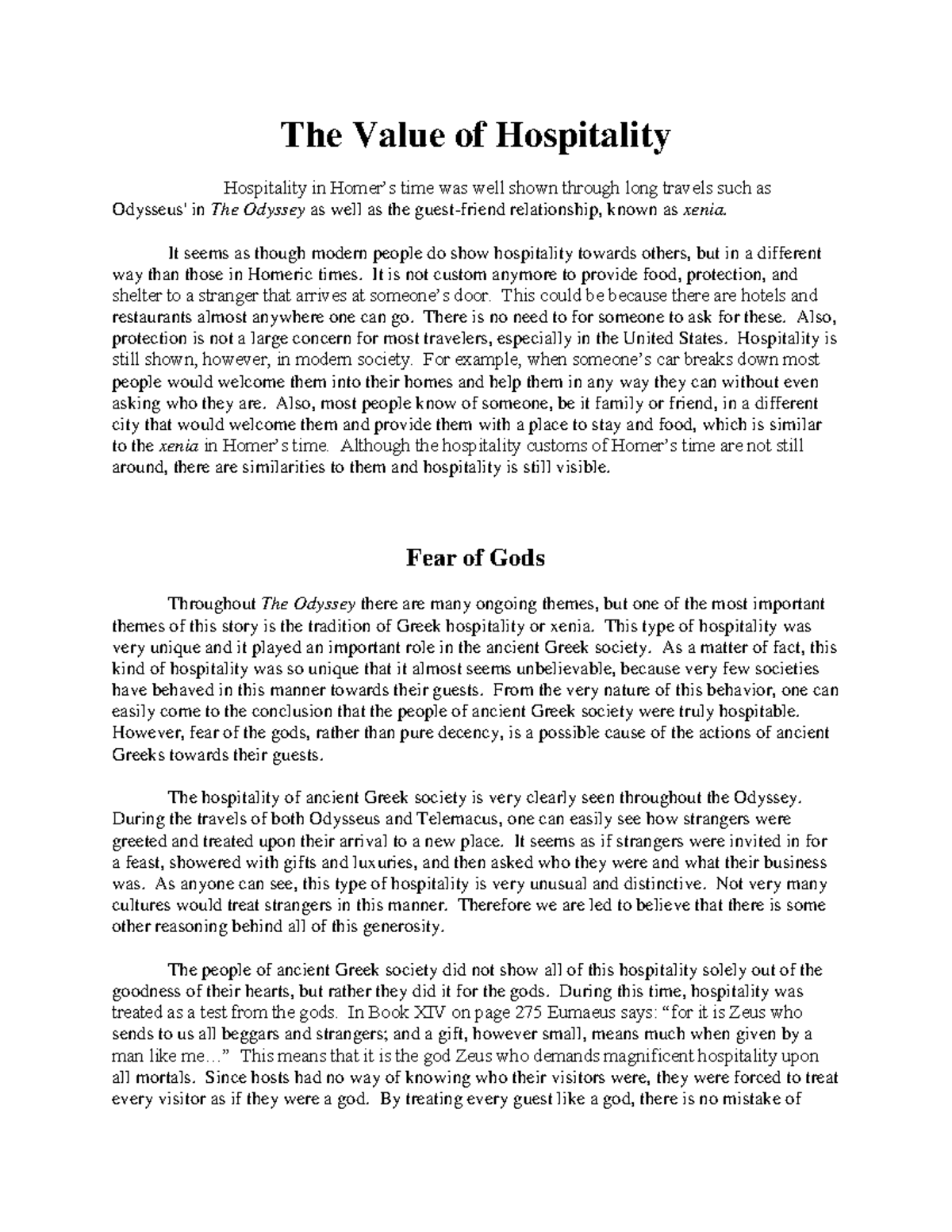 The Value of Hospitality - ENG 2400 - KBCC - Studocu