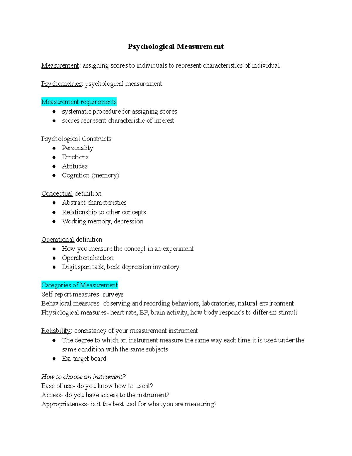 Psychological Measurement - Psychological Measurement Measurement ...