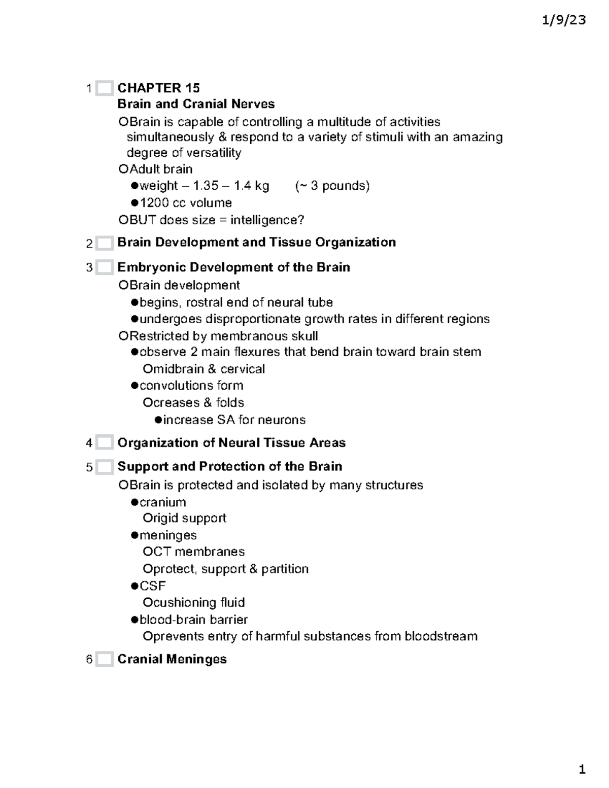 Anatomy Chapter 15 Brain and Cranial Nerves - 1/9/ 1 CHAPTER 15 Brain ...