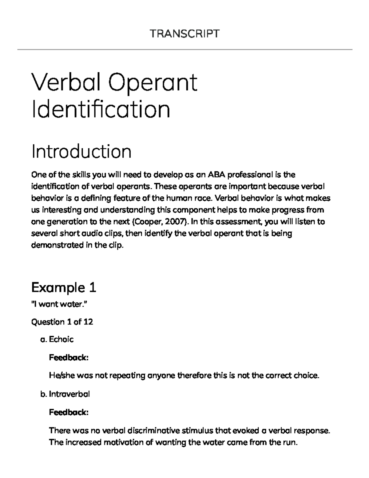 PSY 7709 Week 9 Verbal Operant - TRANSCRIPT Verbal Operant Identication ...