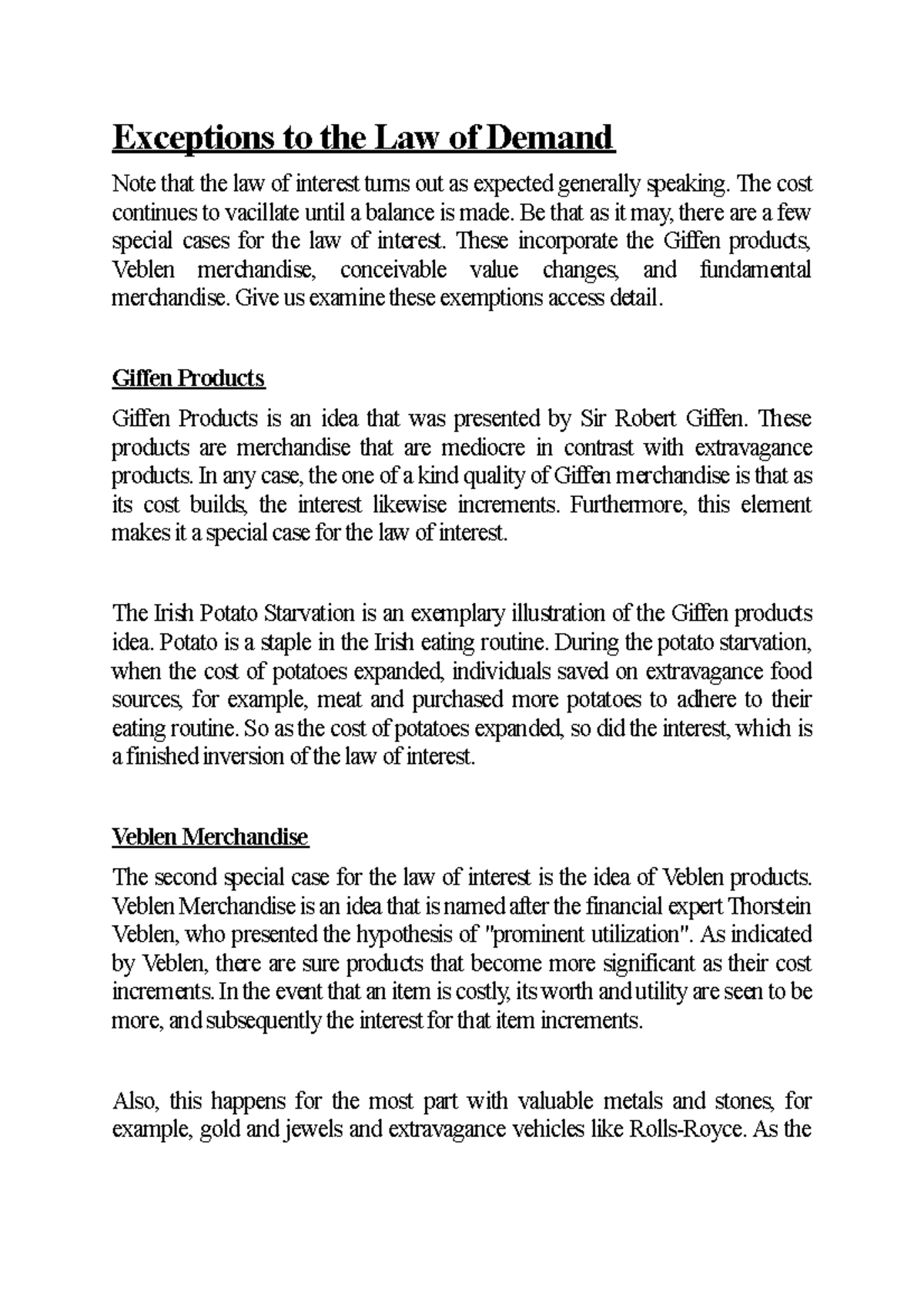 Exceptions to the Law of Demand - The cost continues to vacillate until ...