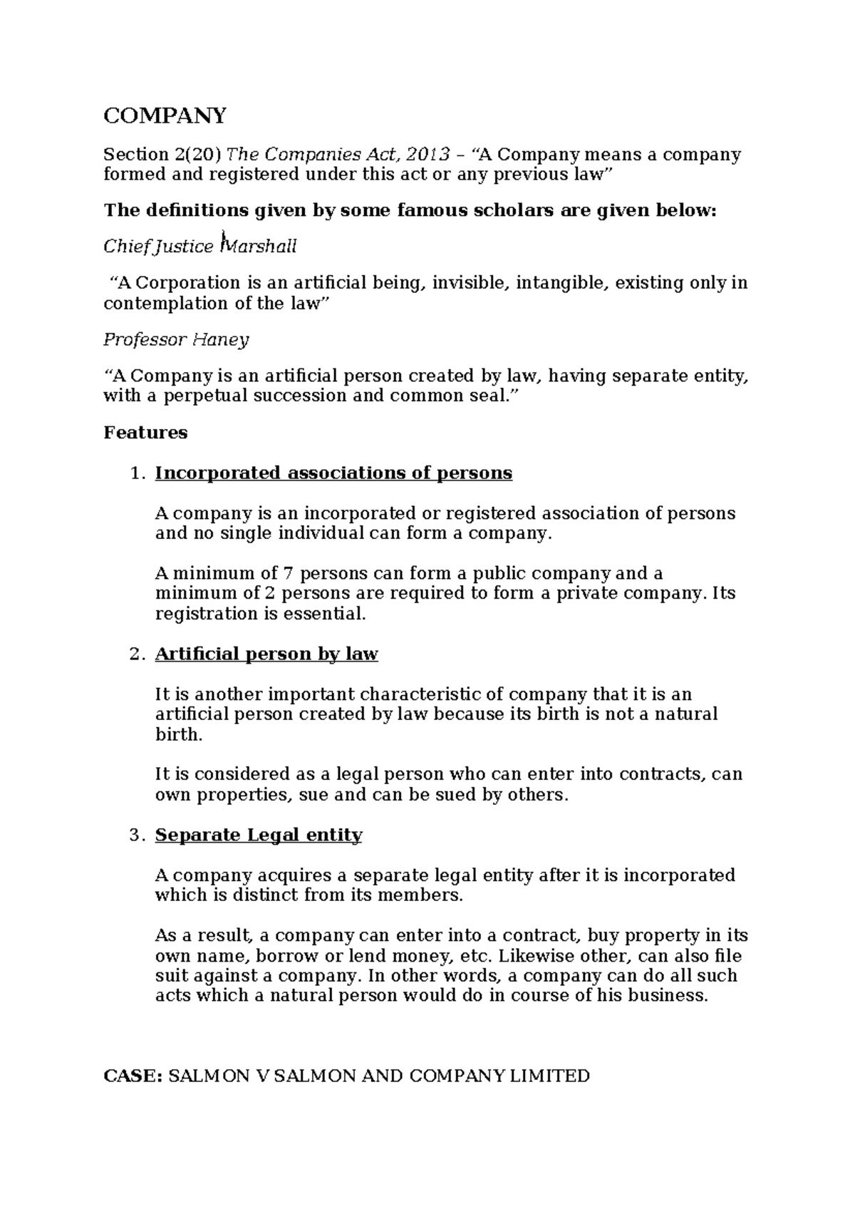 Company - ” Features 1. Incorporated associations of persons A company ...