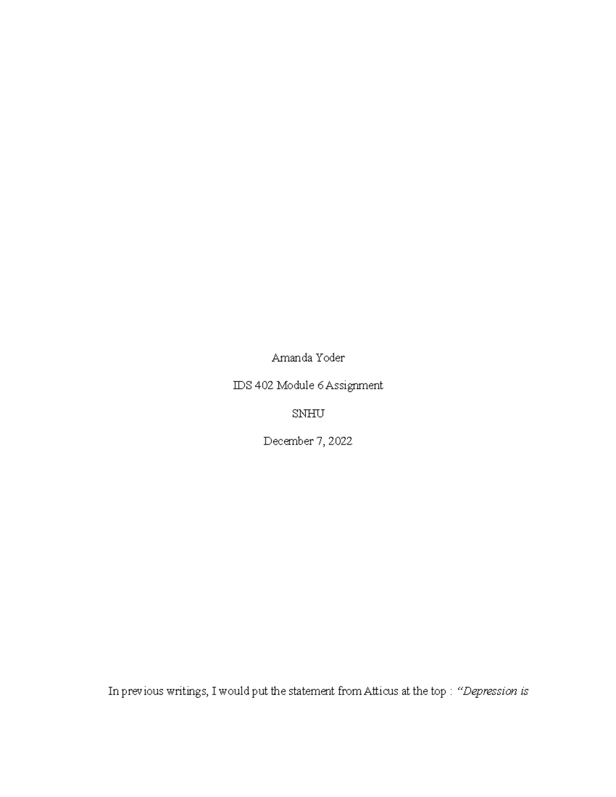 IDS402 Module 6 - Amanda Yoder IDS 402 Module 6 Assignment SNHU ...
