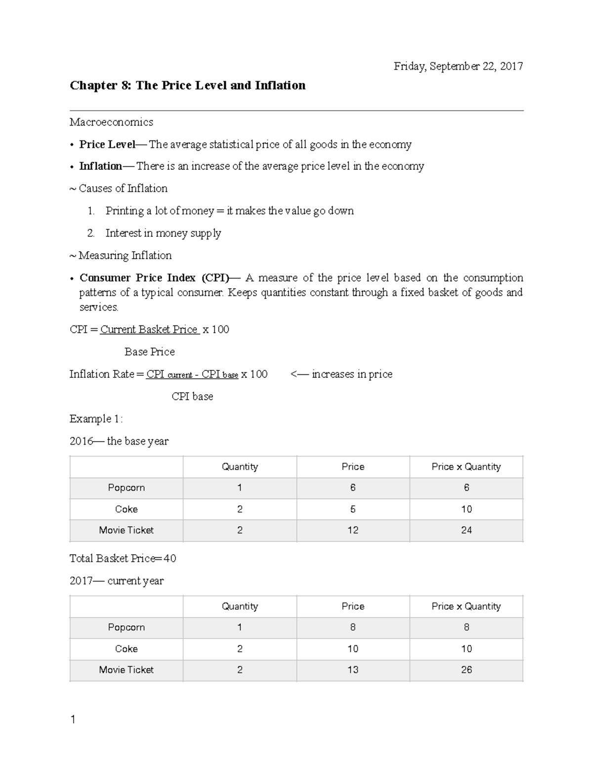 Chapter 8- Price Level and Inflation - Friday, September 22, 2017 ...