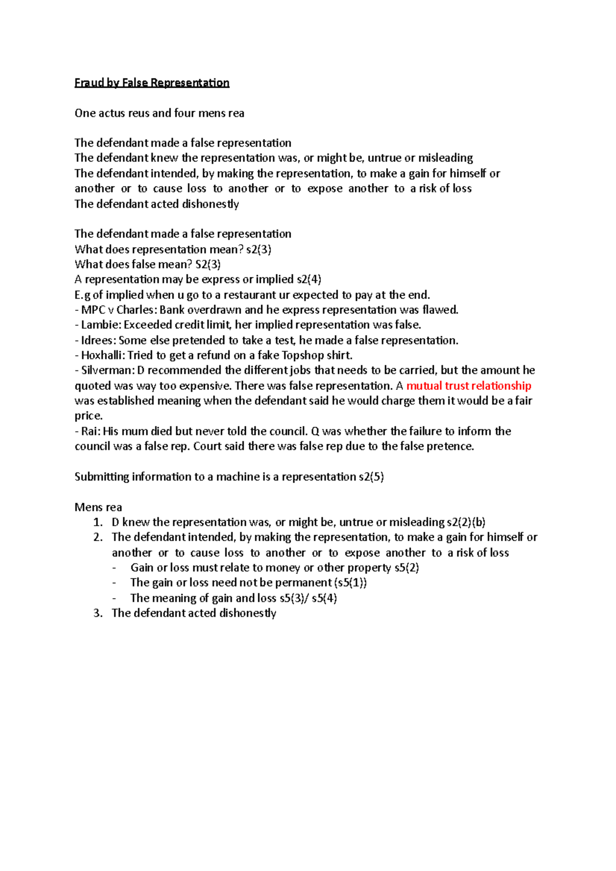 Fraud by False Representation - MPC v Charles: Bank overdrawn and he ...