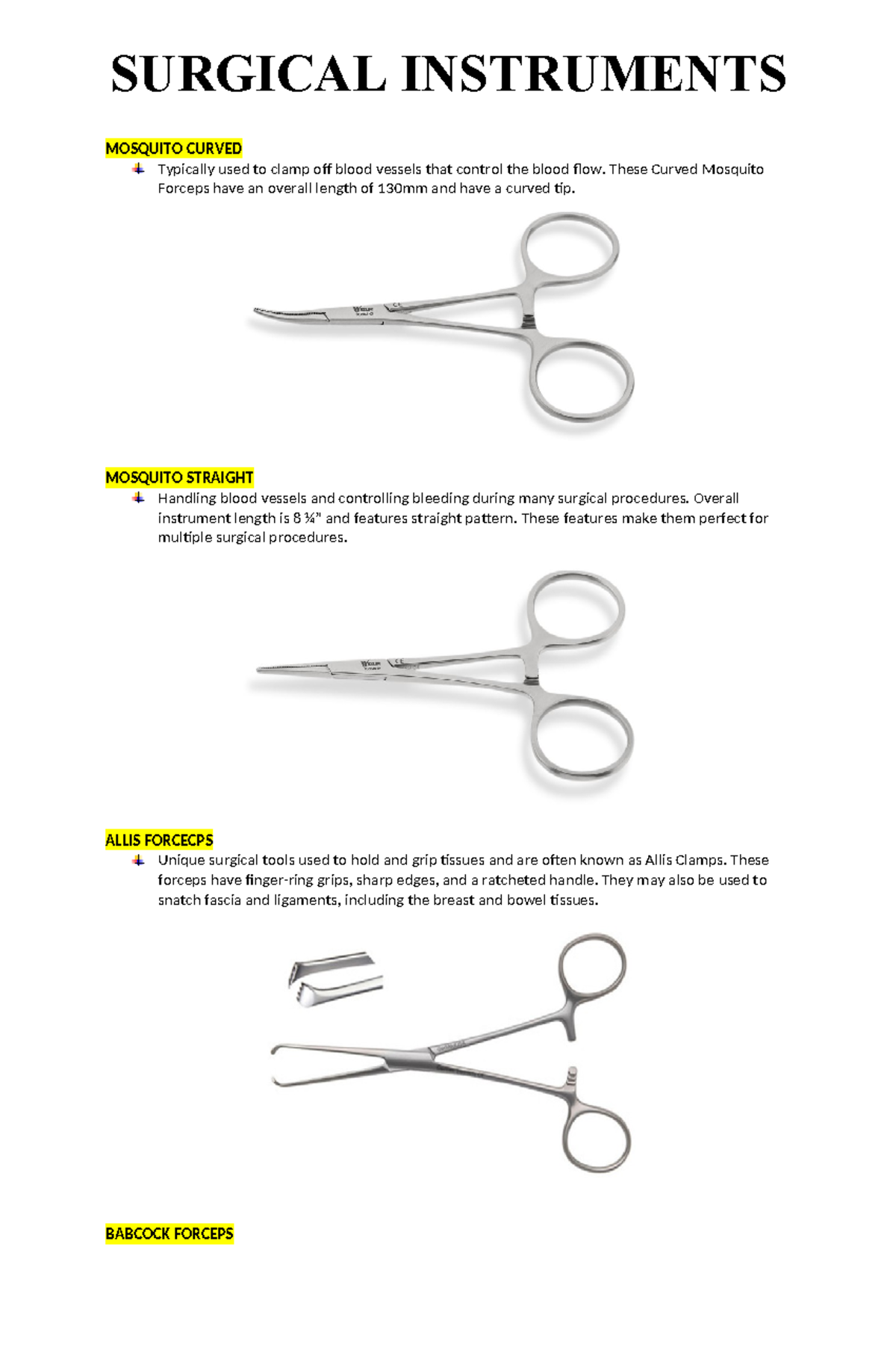 Surgical Instruments - tht4 - MOSQUITO CURVED Typically used to clamp ...