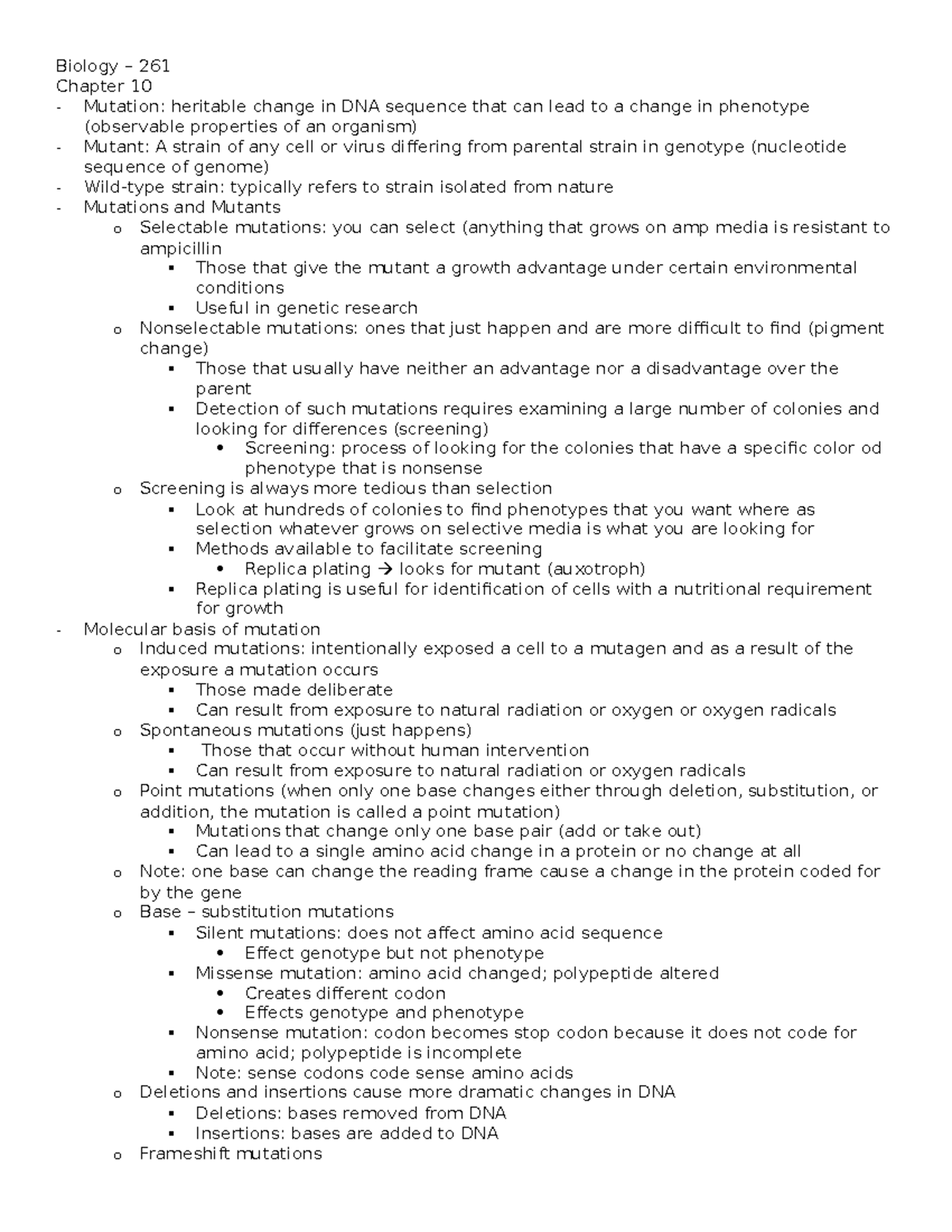 Chapter 10 - Biology – 261 Chapter 10 - Mutation: heritable change in ...