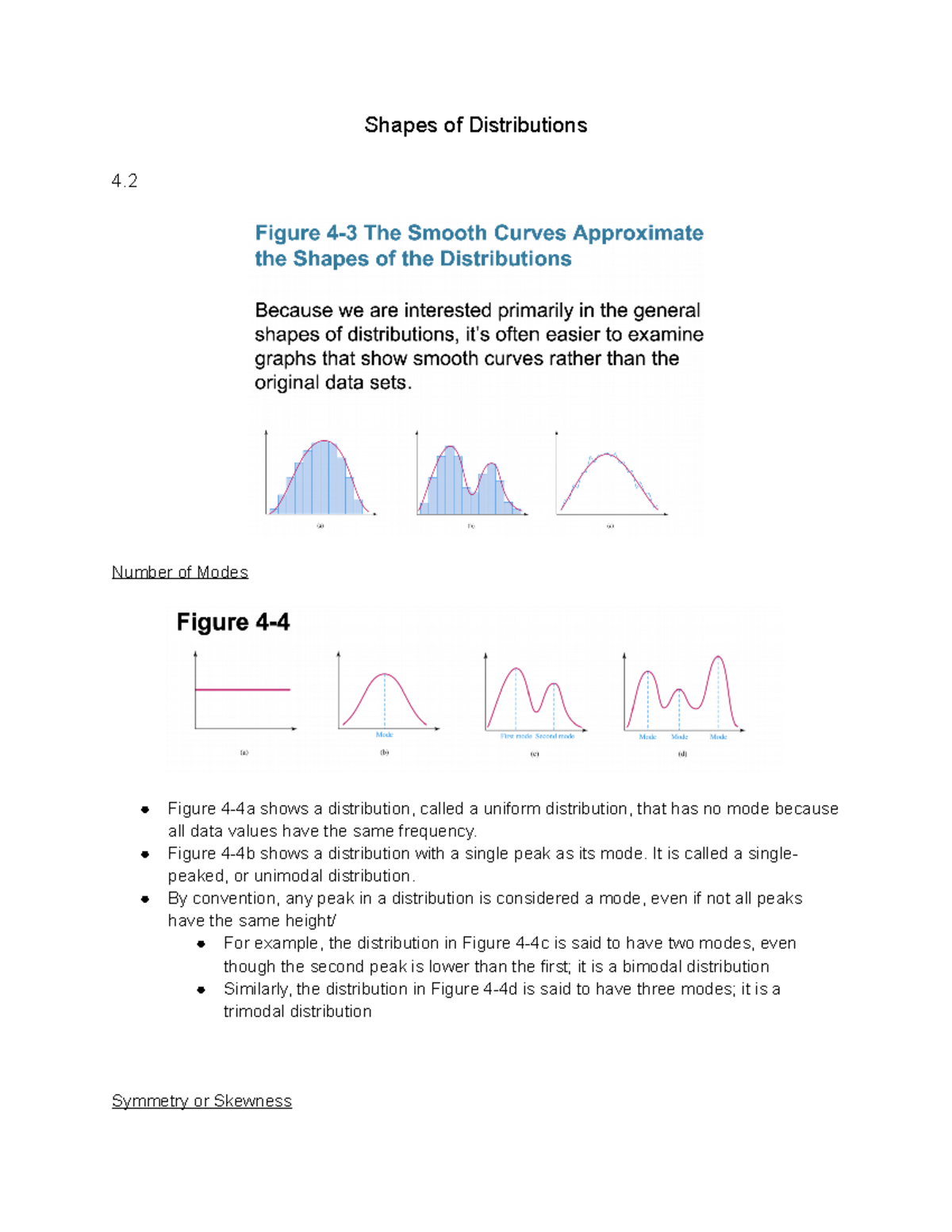 MTH 155 Chapter 4.2 Notes Shapes of Distributions - Shapes of ...