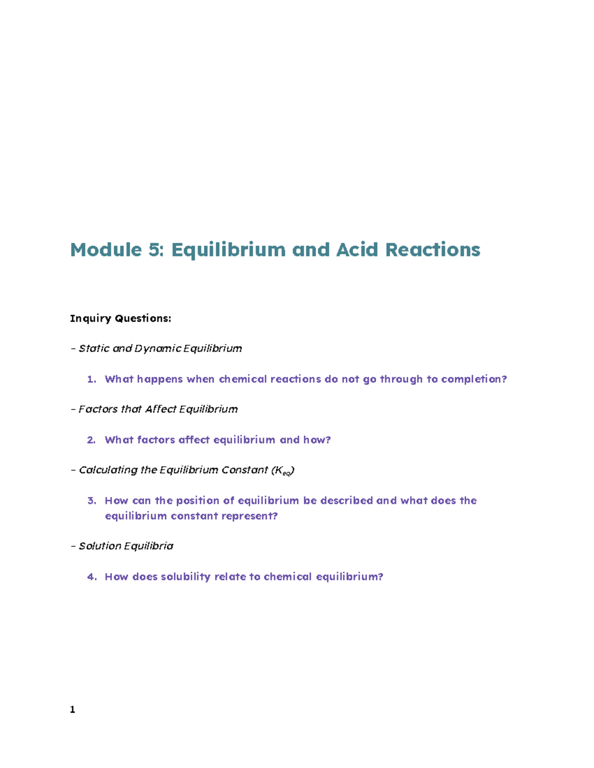 Equilibrium and Acid Reactions - Studocu