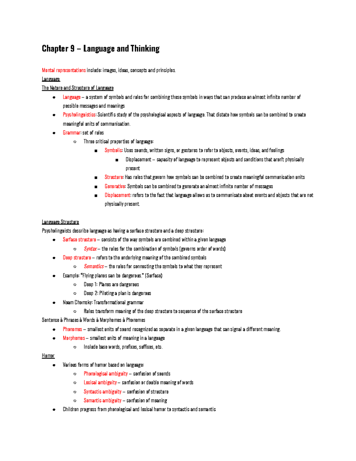 Chapter 9 + 10 Psycology 1003 - Chapter 9 – Language and Thinking Mental representations include ...