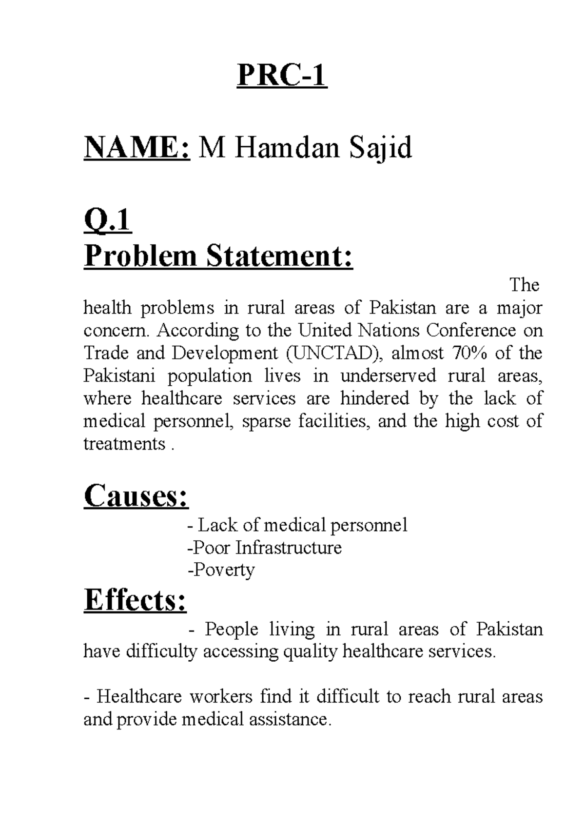 PRC 1 Assignmet - Fish Bone Diagram - PRC- NAME: M Hamdan Sajid Q ...