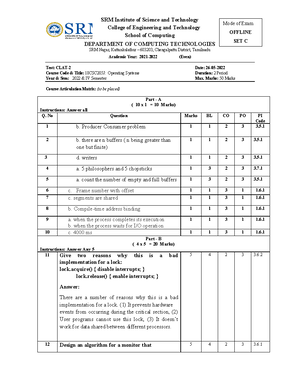 18CSC205J Operating Systems Question BANK Without PART A updated - SRM INSTITUTE OF SCIENCE AND ...