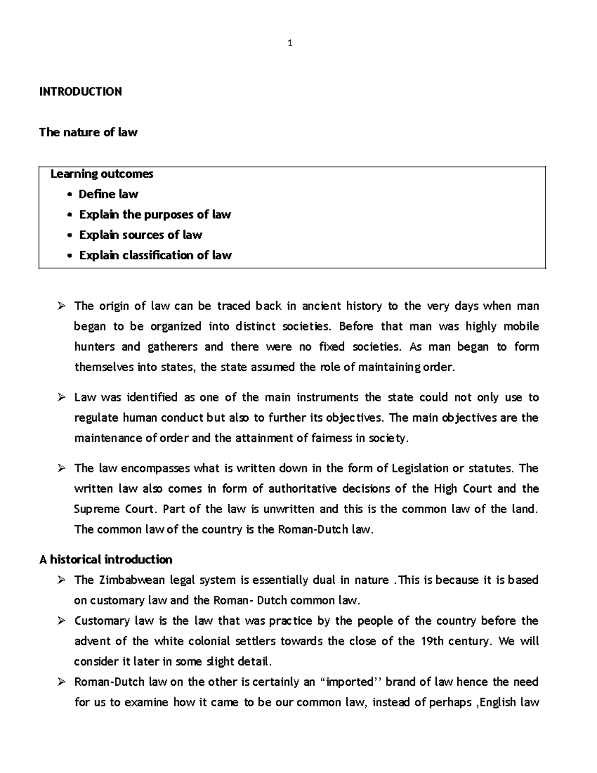 Topic 1 Introduction to Law - INTRODUCTION The nature of law Learning ...