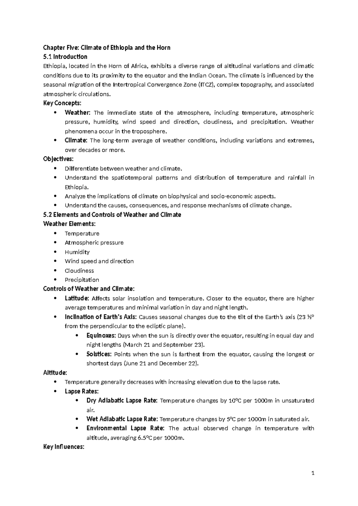 Chapter 5 Study NOTE - Chapter Five: Climate of Ethiopia and the Horn 5 ...